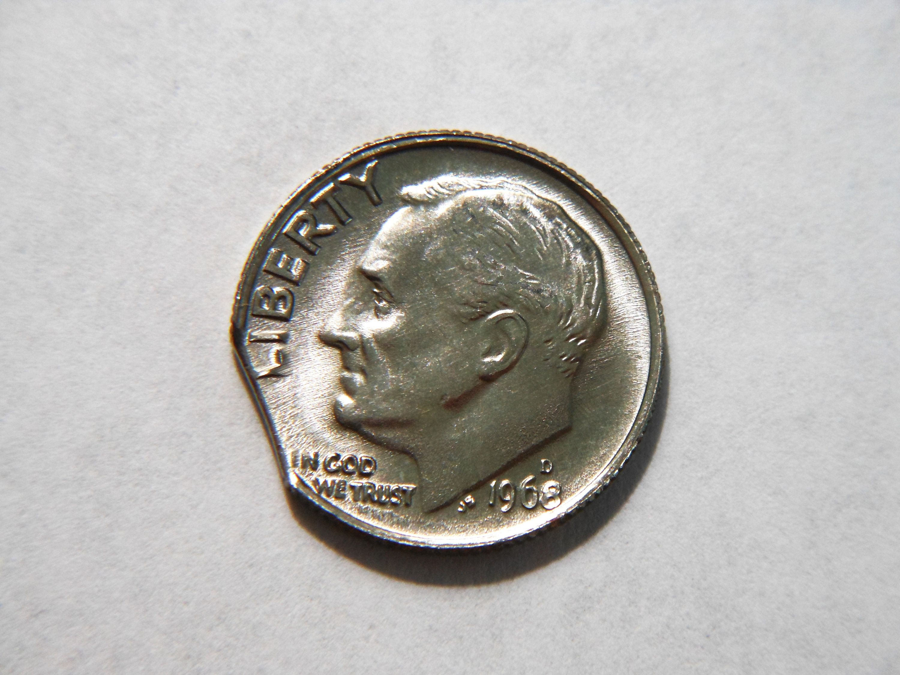 1968-D Roosevelt Dime with a Double Clipped Planchet Error on reverse ...