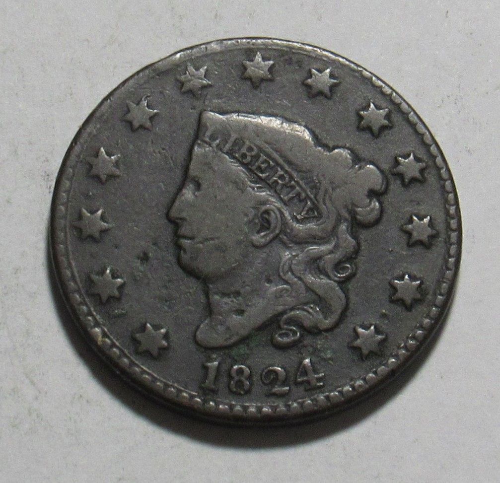 1824 P Coronet Liberty Head Large Cent, Normal Date in circulated ...