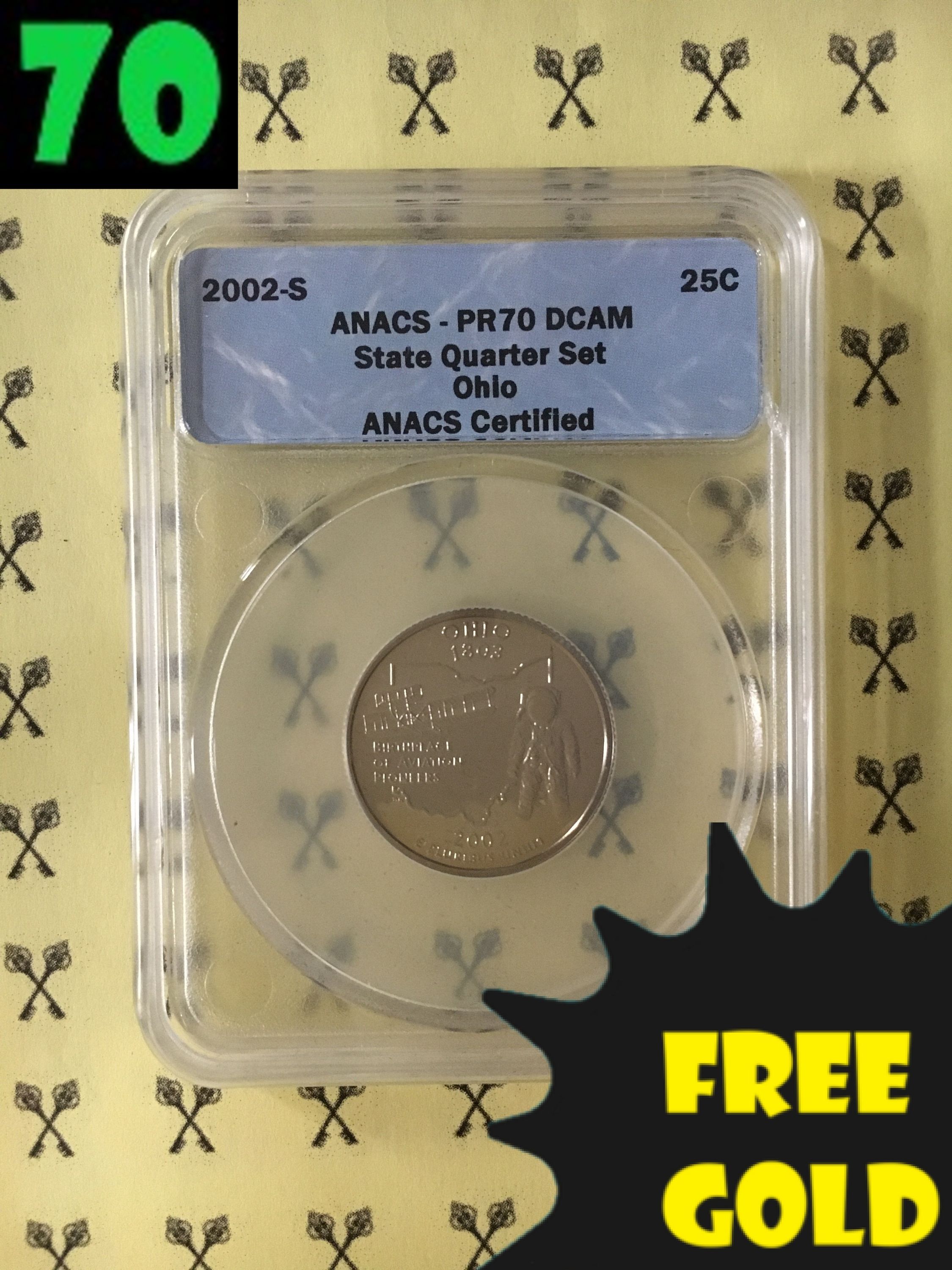 2002-S Ohio State Quarter PERFECT ANACS PR70 Deep Cameo with FREE ...