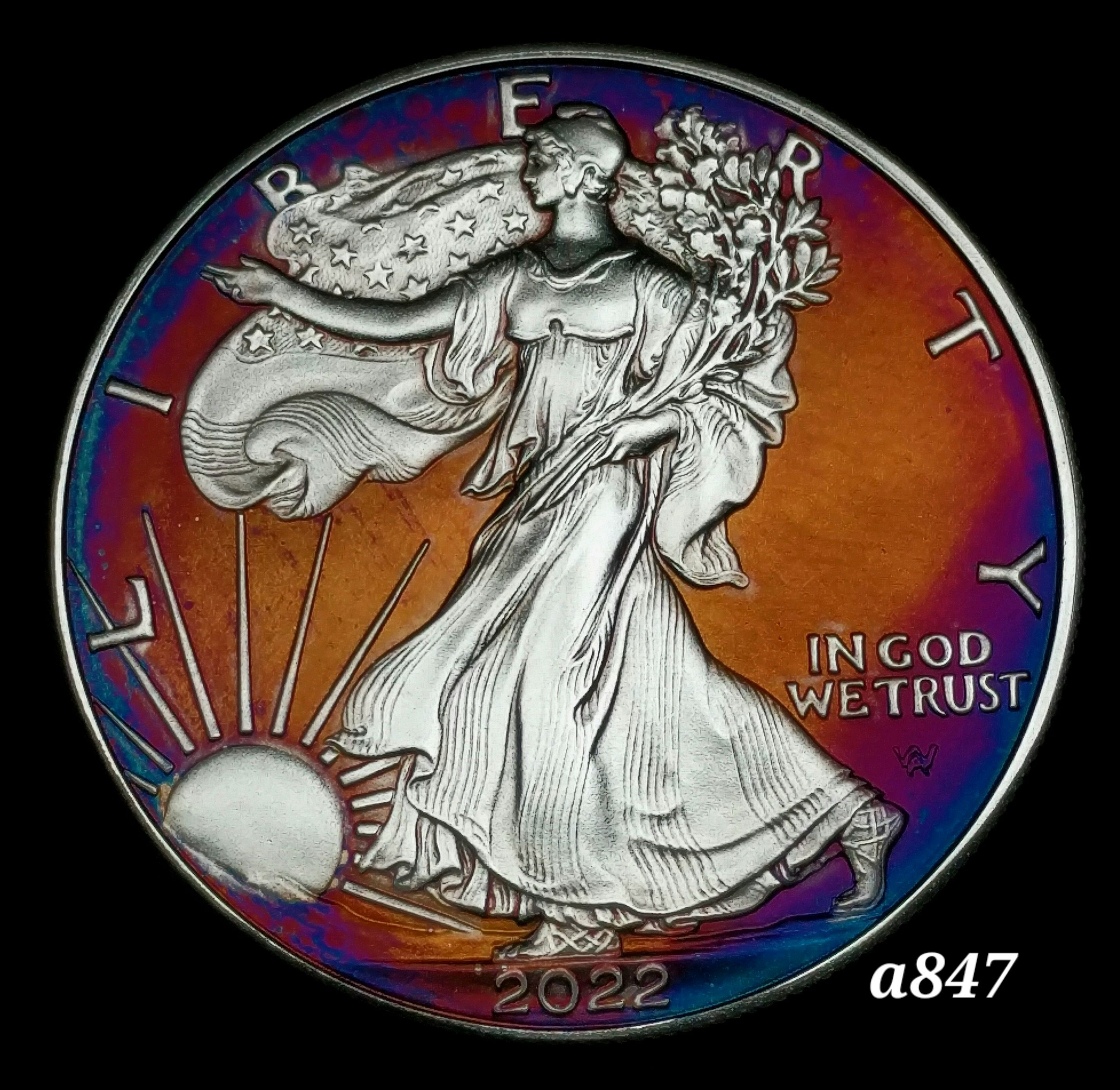 2022 Type 2 Rainbow Toned Silver American Eagle 1 troy oz Artistic ...