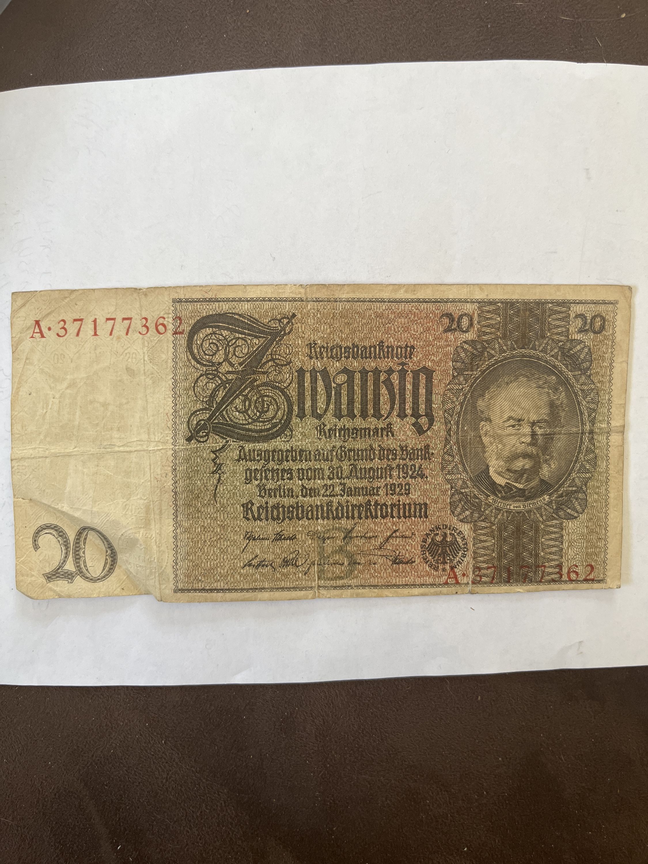German 1924 until January 22, 1929 20 Reichsmark - For Sale, Buy Now ...