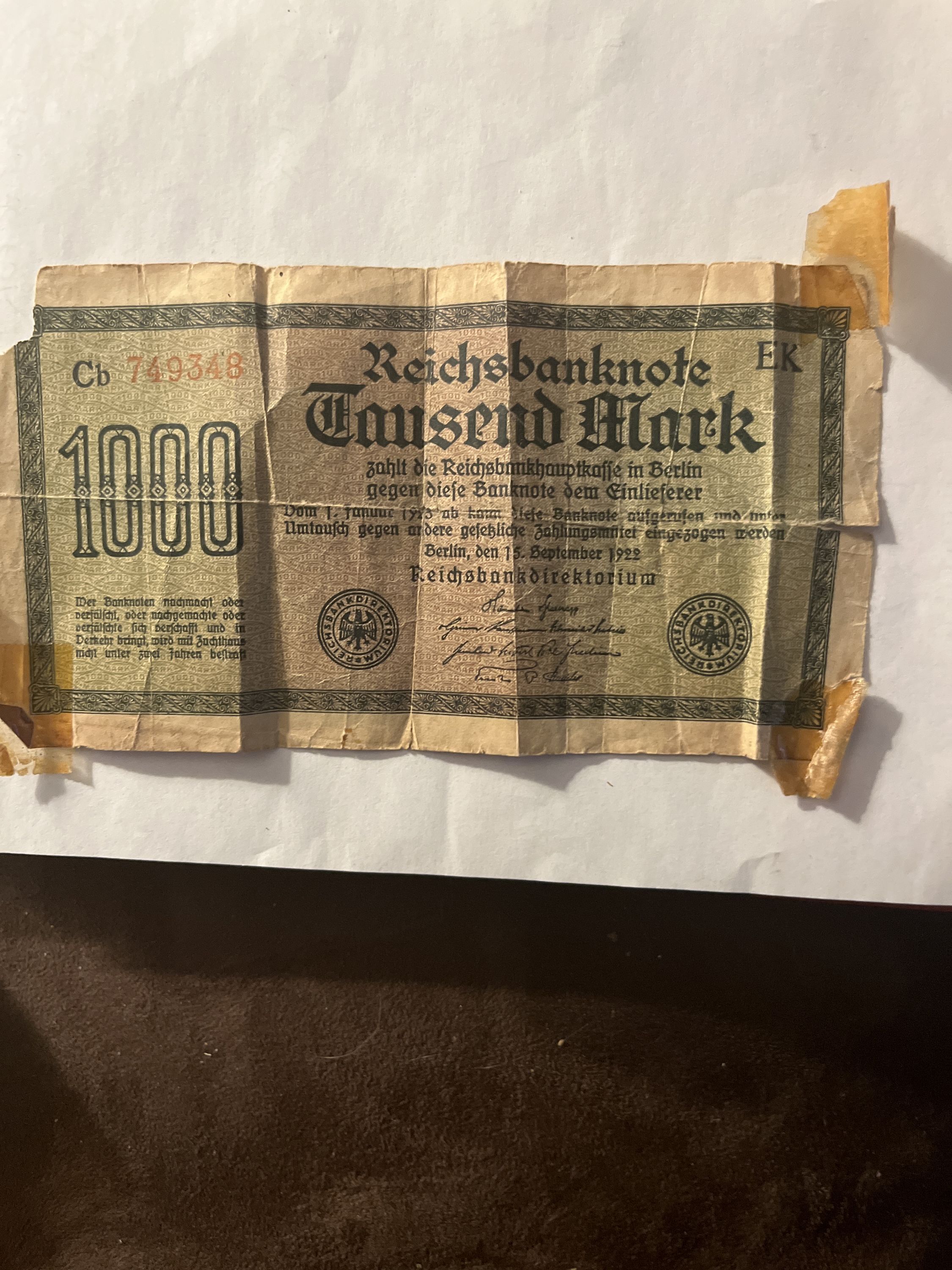 1923 German 1000 Reichsmark - For Sale, Buy Now Online - Item #759977