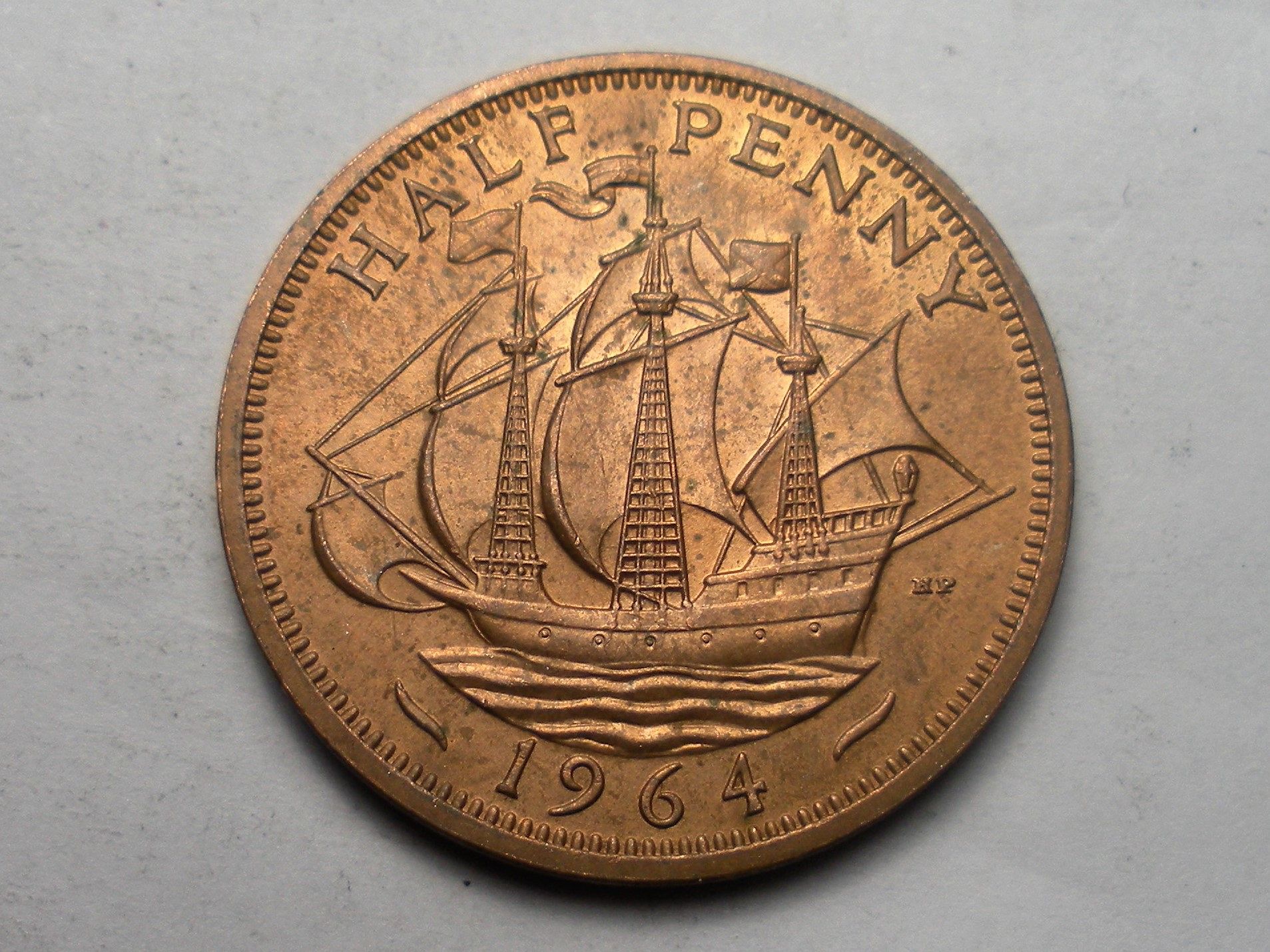 1964 Great Britain England 1/2 half penny AU KM-896 - For Sale, Buy Now ...