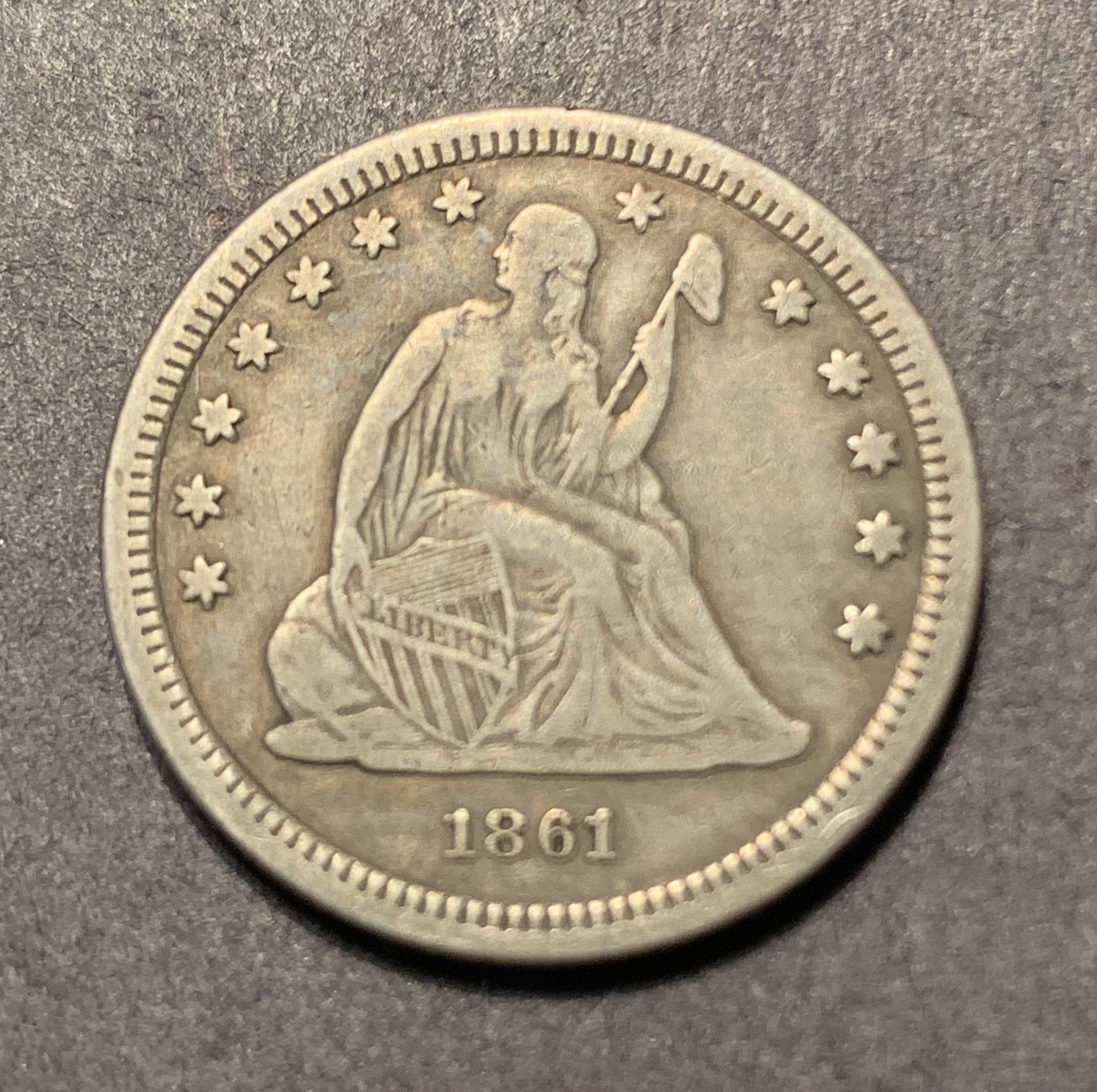 1861 P Seated Liberty Quarter, solid VF35 imo - For Sale, Buy Now ...
