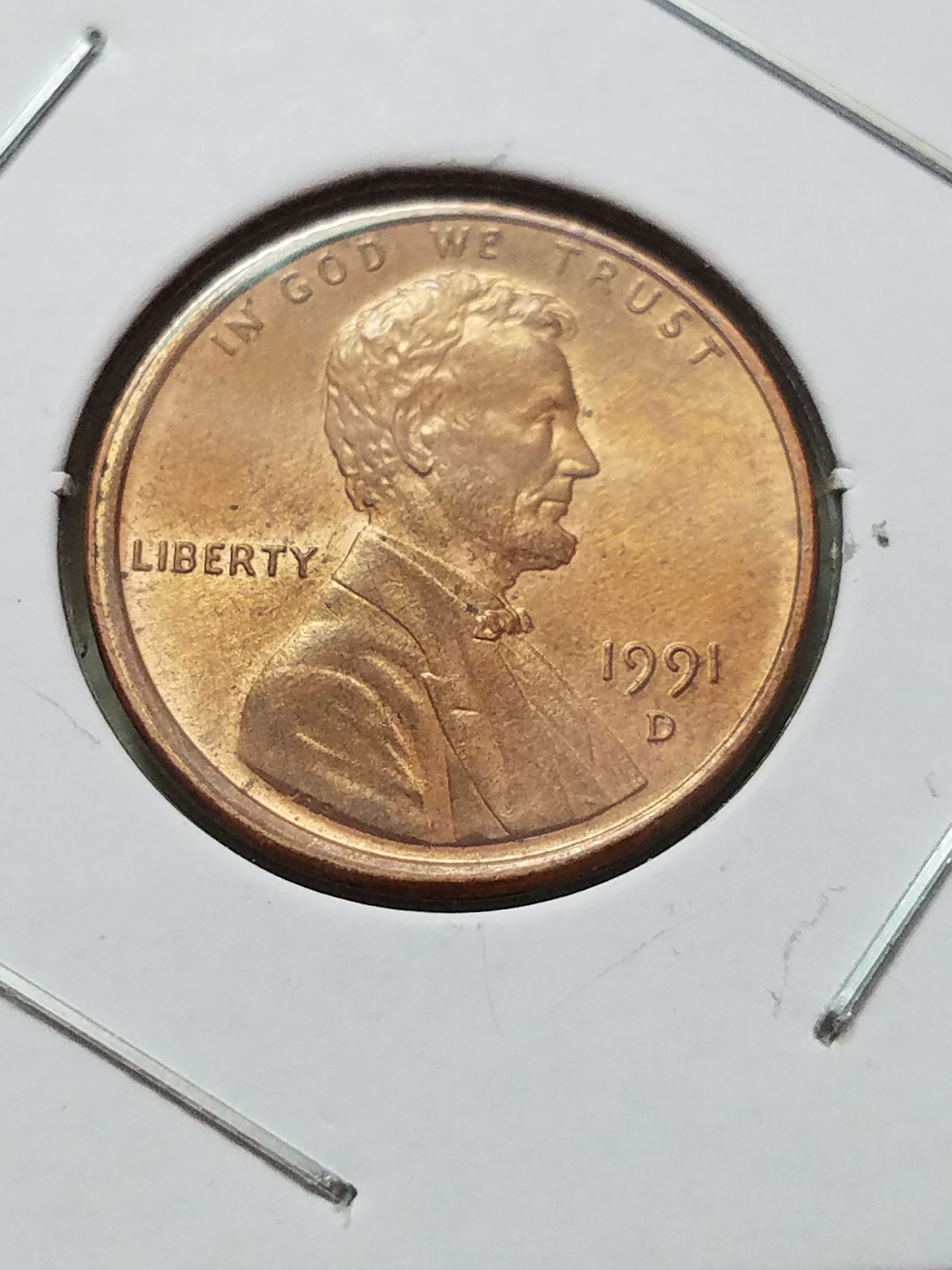 1991 D Lincoln Penny DDO DDR Off Center Toned - For Sale, Buy Now ...