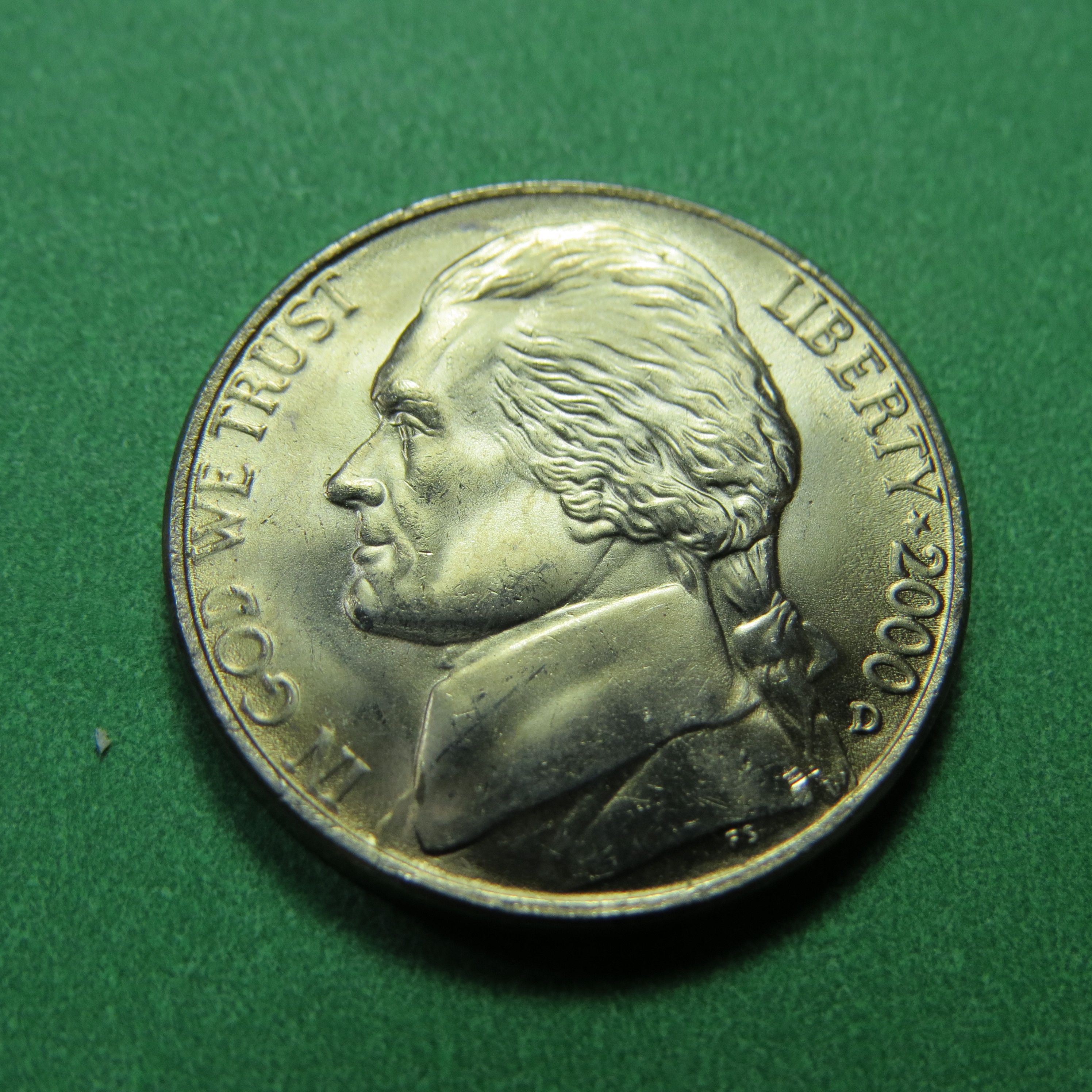 2000-D JEFFERSON NICKEL ~ NICE LIGHT TONING ~ COMB SHIP ~ LOT E414 ...