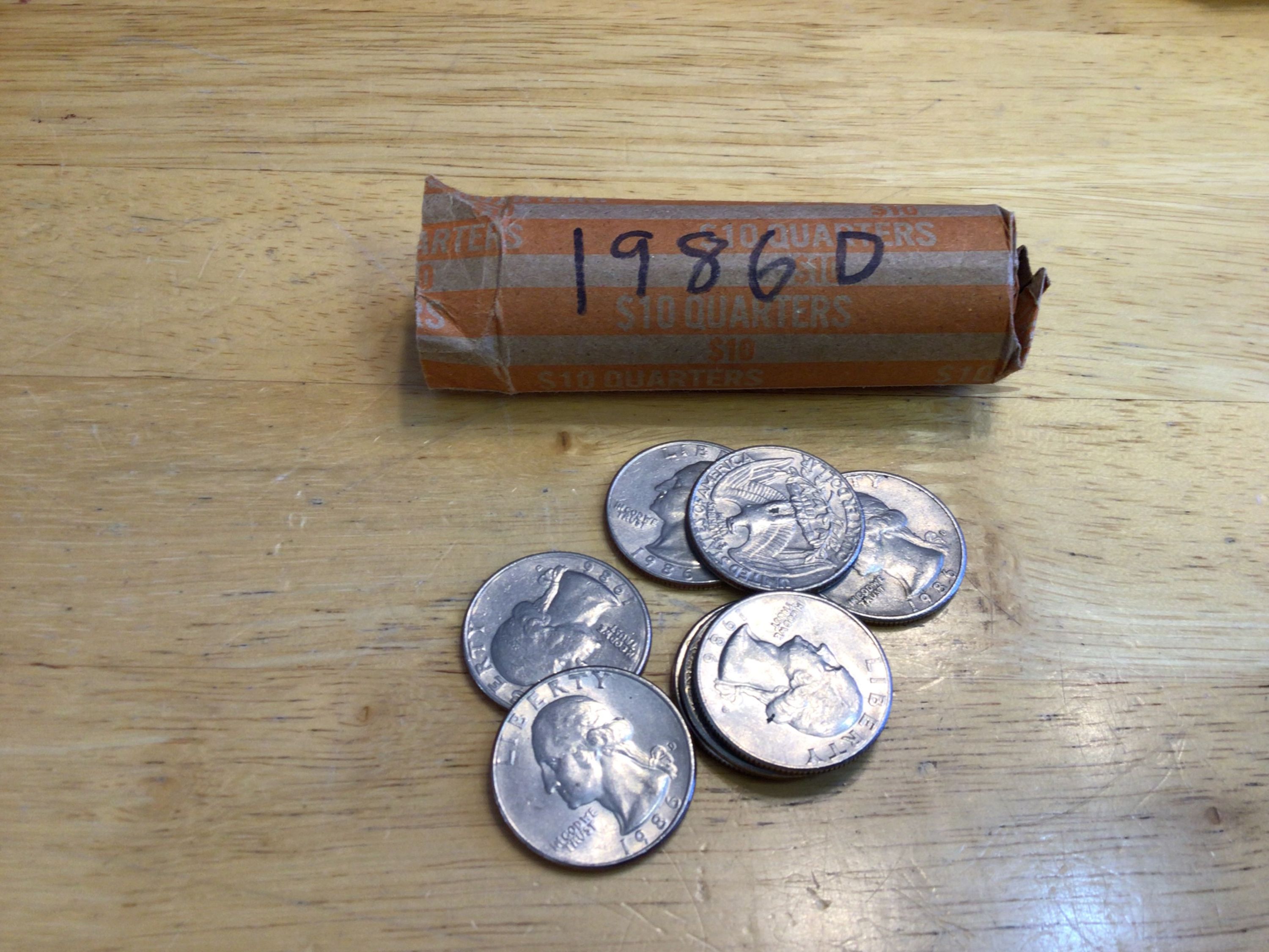 1986 D, 1 Roll Washington Quarters, Circulated, from Bank Rolls, Free ...