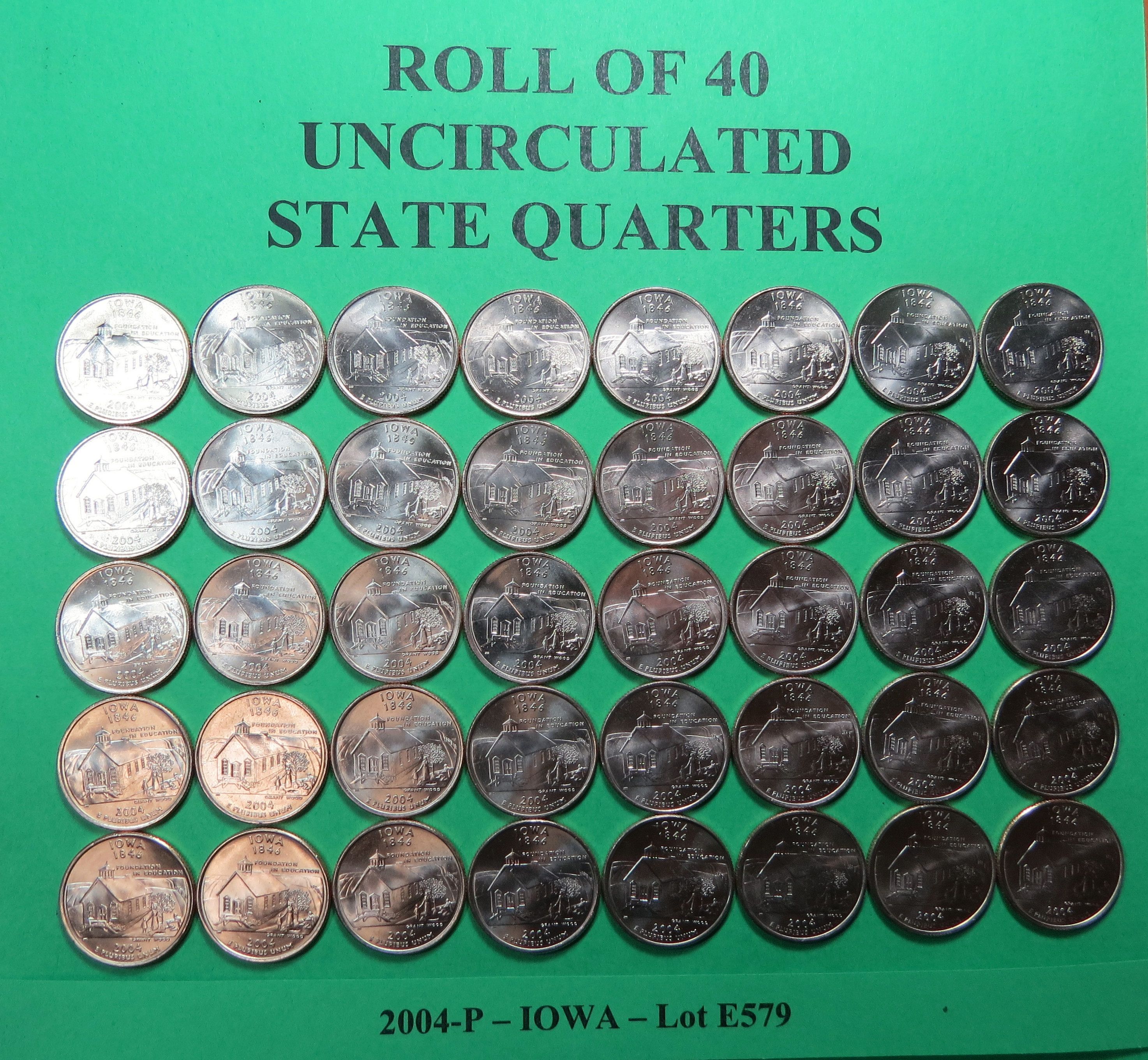 2004-P IOWA UNCIRCULATED STATE QUARTER ROLL (40 COINS) Lot E579 - For ...