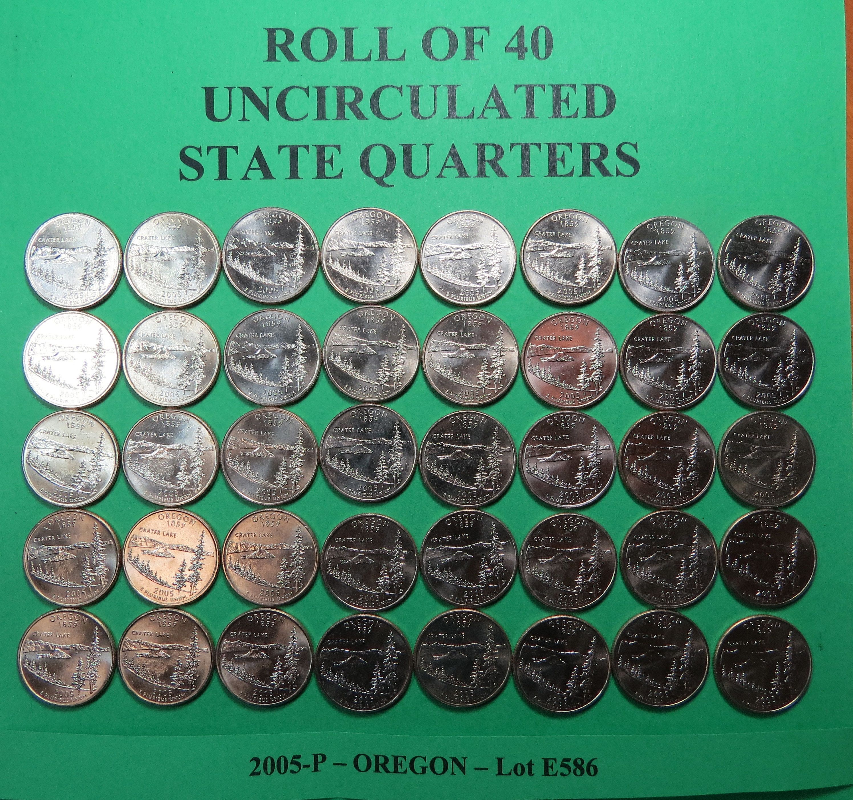 2005-P OREGON UNCIRCULATED STATE QUARTER ROLL (40 COINS) Lot E586 - For ...