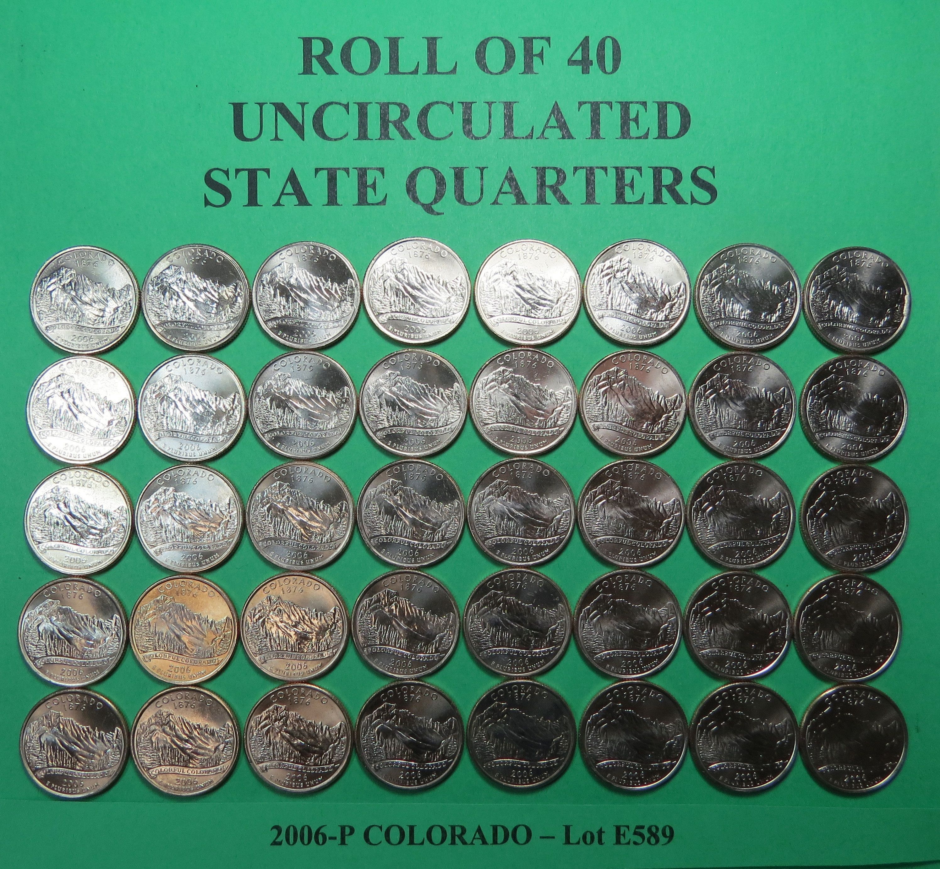 2006-P COLORADO UNCIRCULATED STATE QUARTER ROLL (40 COINS) Lot E589 ...