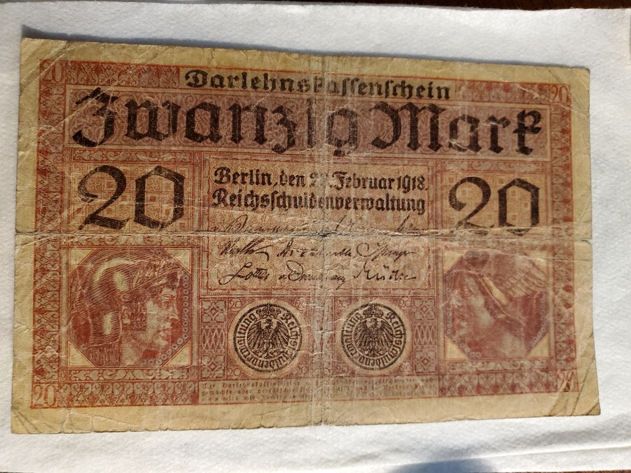 1918 Germany 20 Mark Banknote - For Sale, Buy Now Online - Item #790441