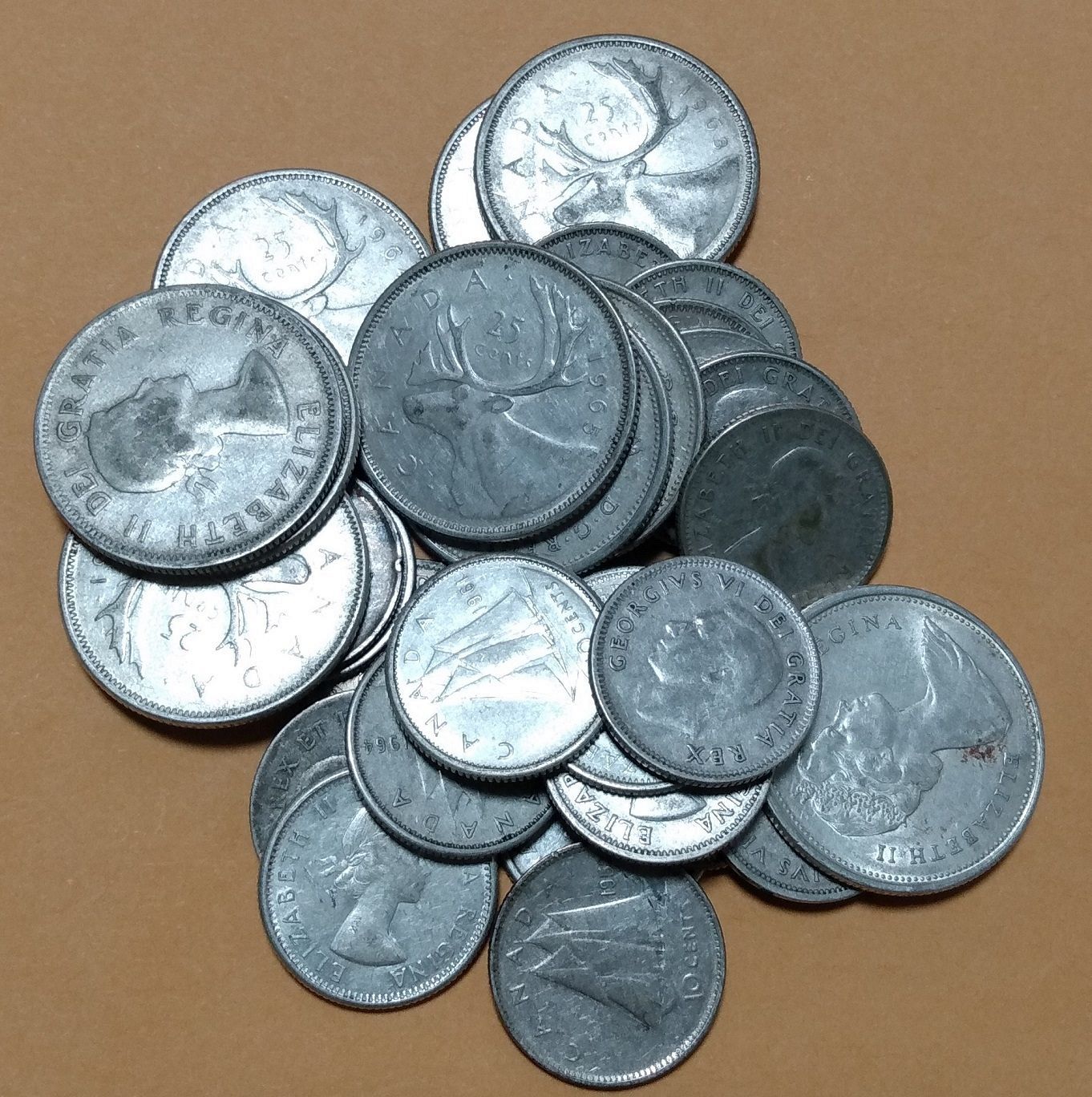 Lot 80% Silver Coins of Canada - $1 FV Mixed pre-1967 Dates - Please ... Lot 80% Silver Coins of Canada - $1 FV Mixed pre-1967 Dates - Please ...