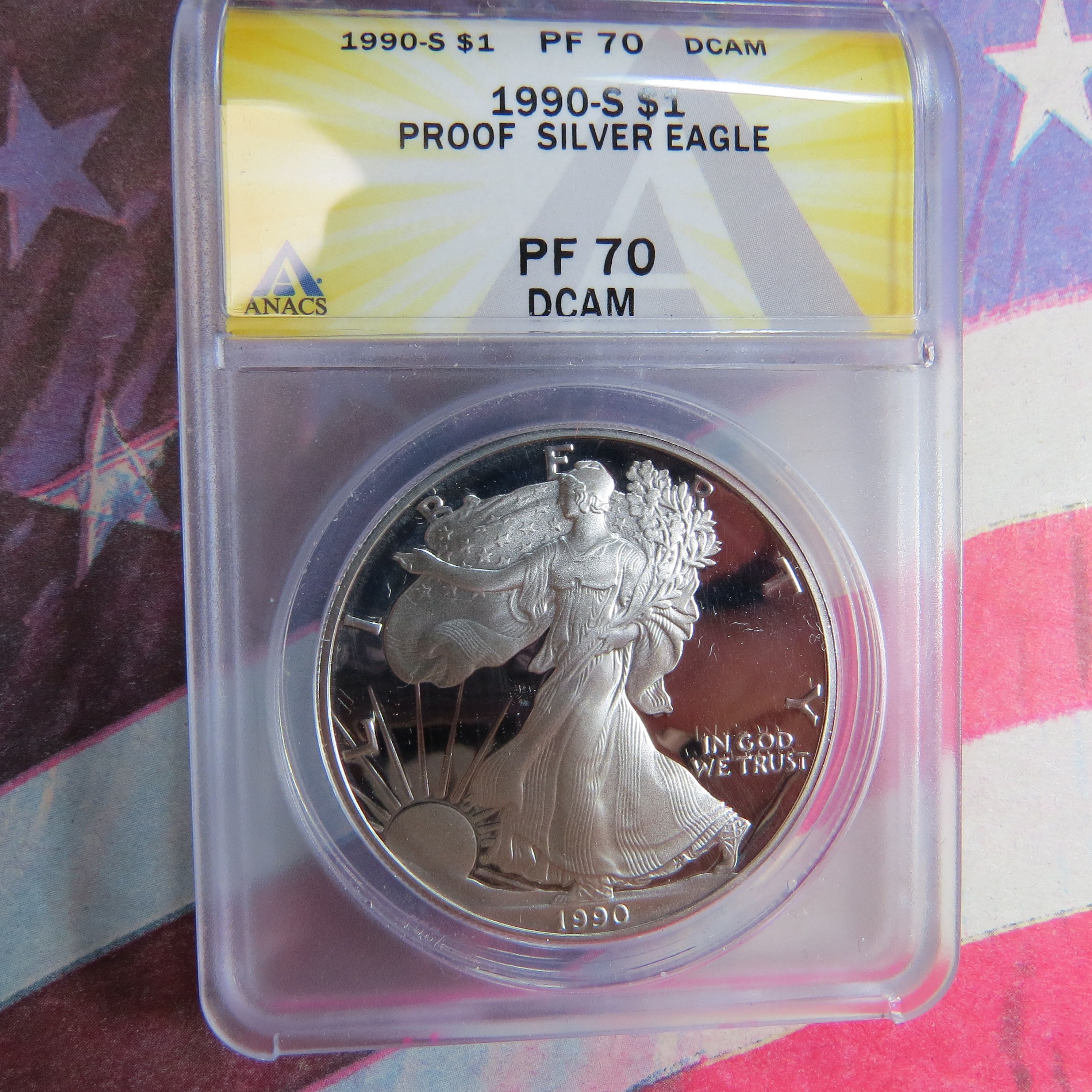 1990-S AMERICAN SILVER EAGLE PROOF ~ ANACS PF70 DCAM ~ LOT E871 - For ...