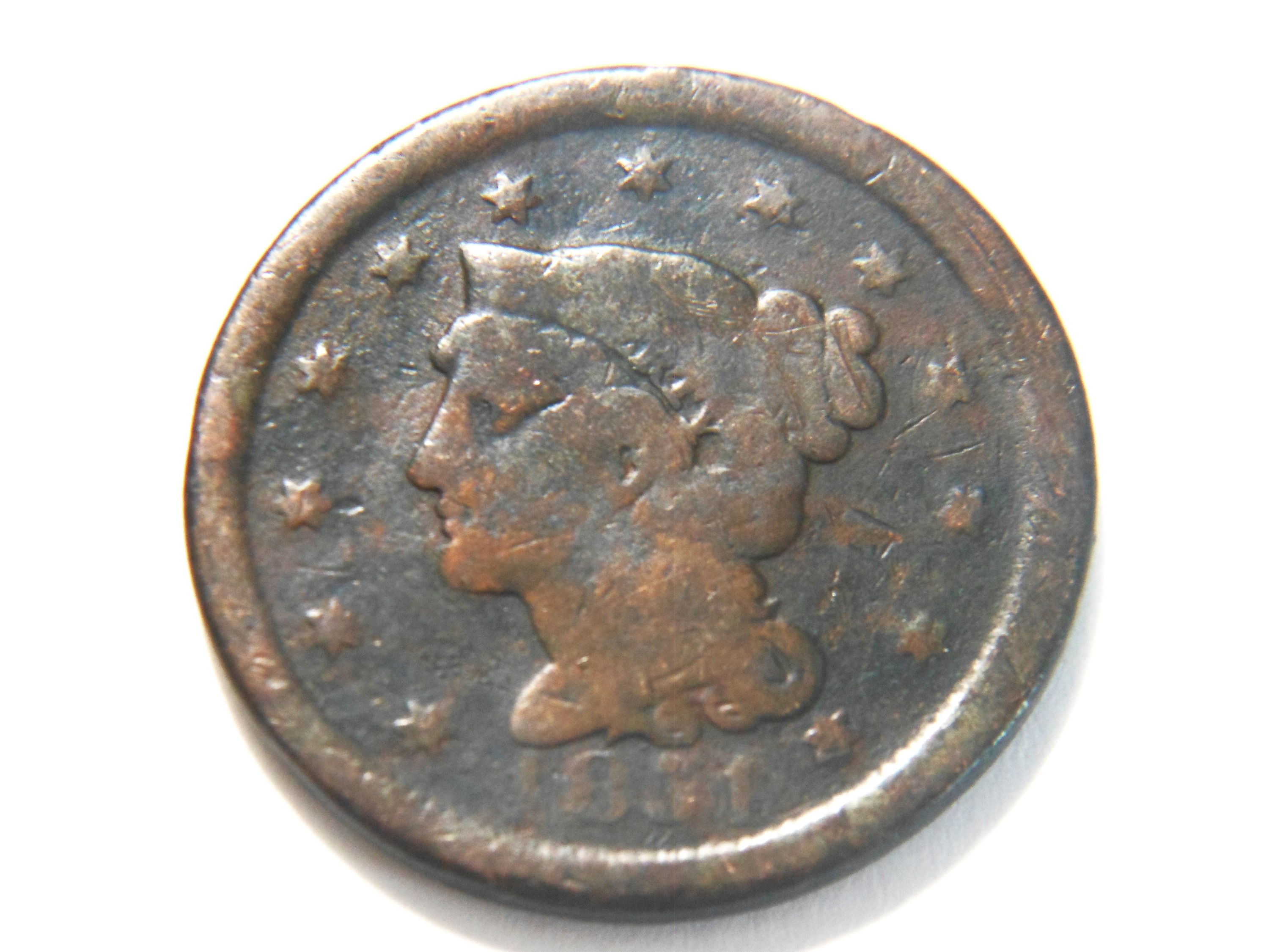 1851 Braided Hair Liberty Head Large Cent - For Sale, Buy Now Online ...