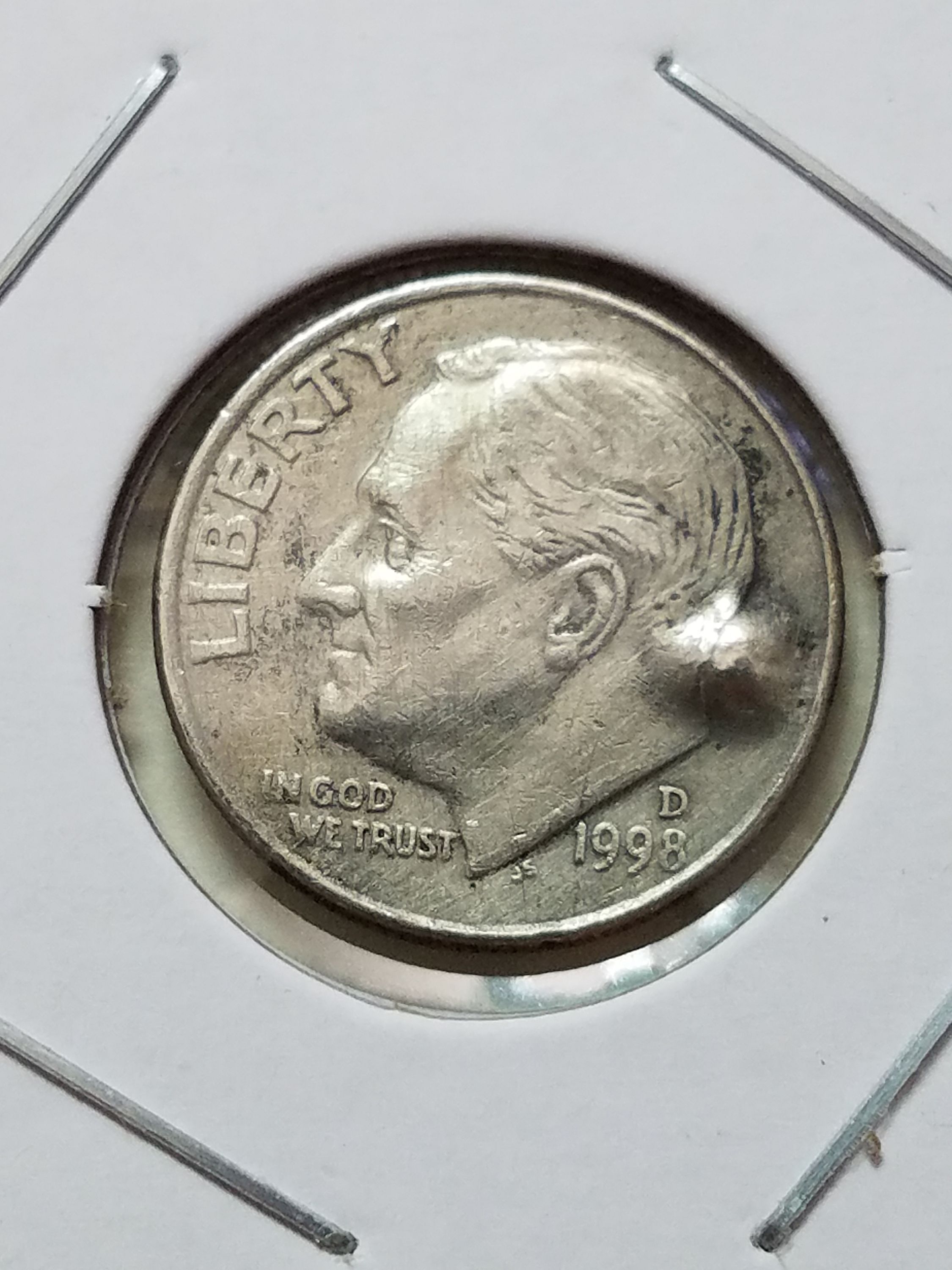 1998 D Roosevelt Dime Obverse Occluded Gas Bubble Planchet Error - For ...