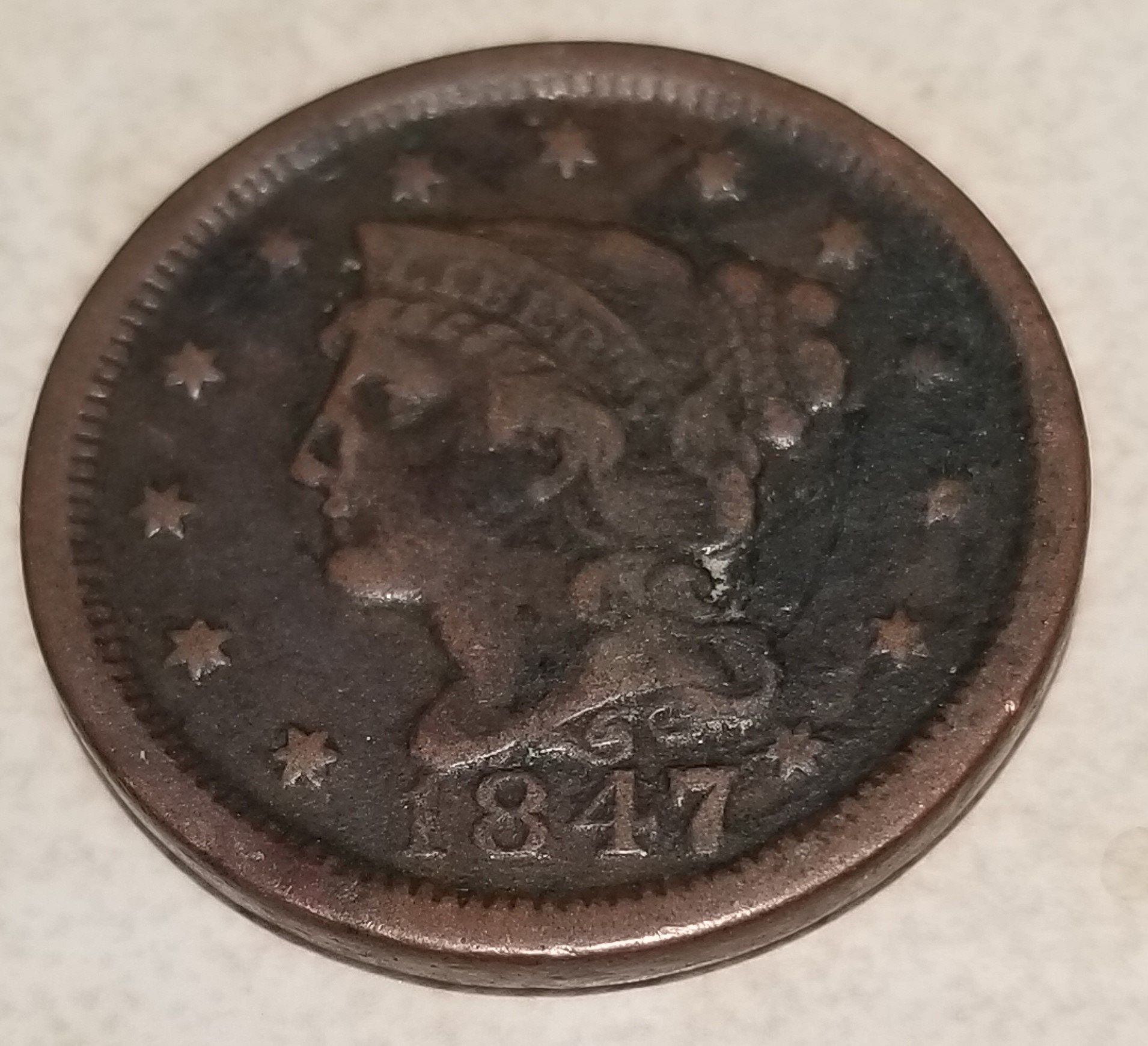 Braided Hair 1847 Large Cent (Normal Date) - For Sale, Buy Now Online ...