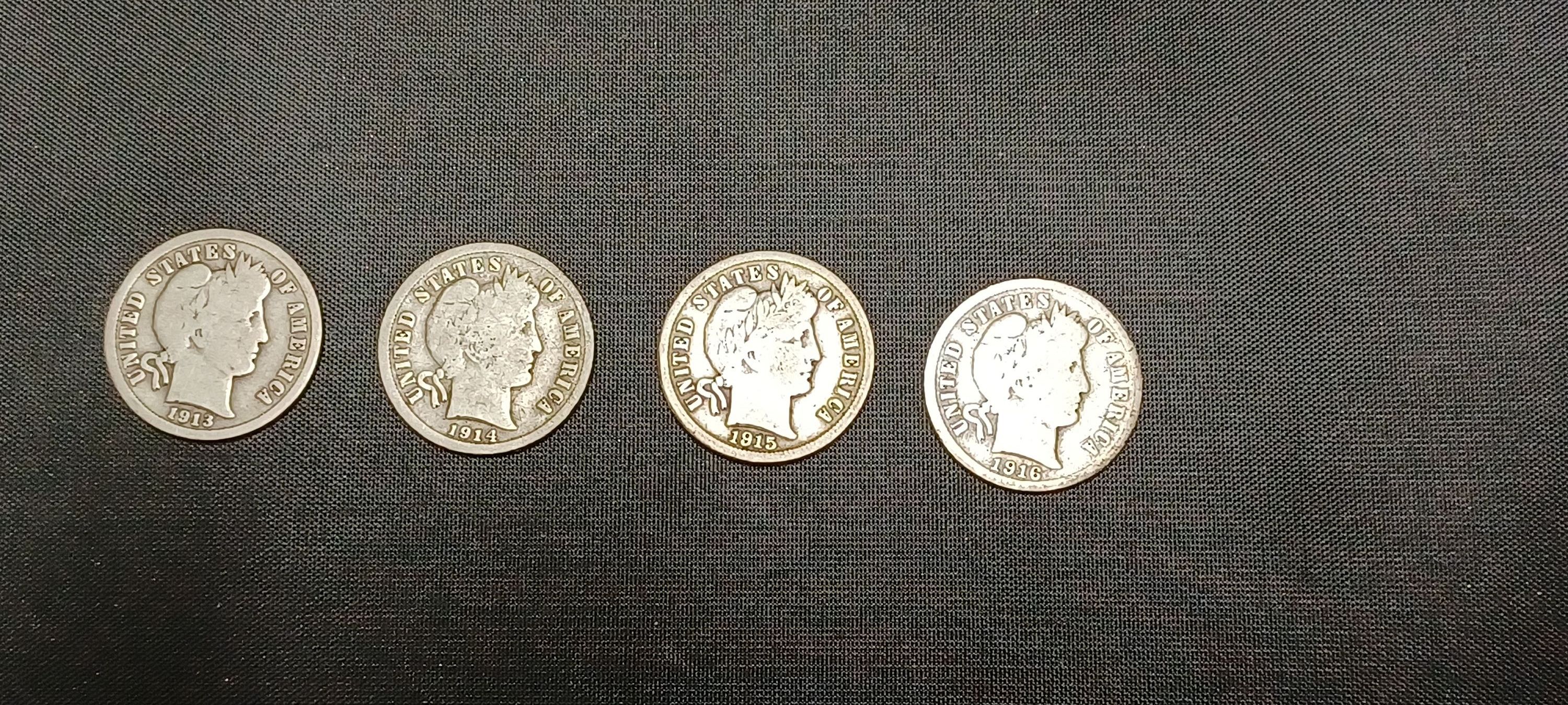 (4) Barber dimes: 1913P, 1914S,1915P, 1916S - For Sale, Buy Now Online ...