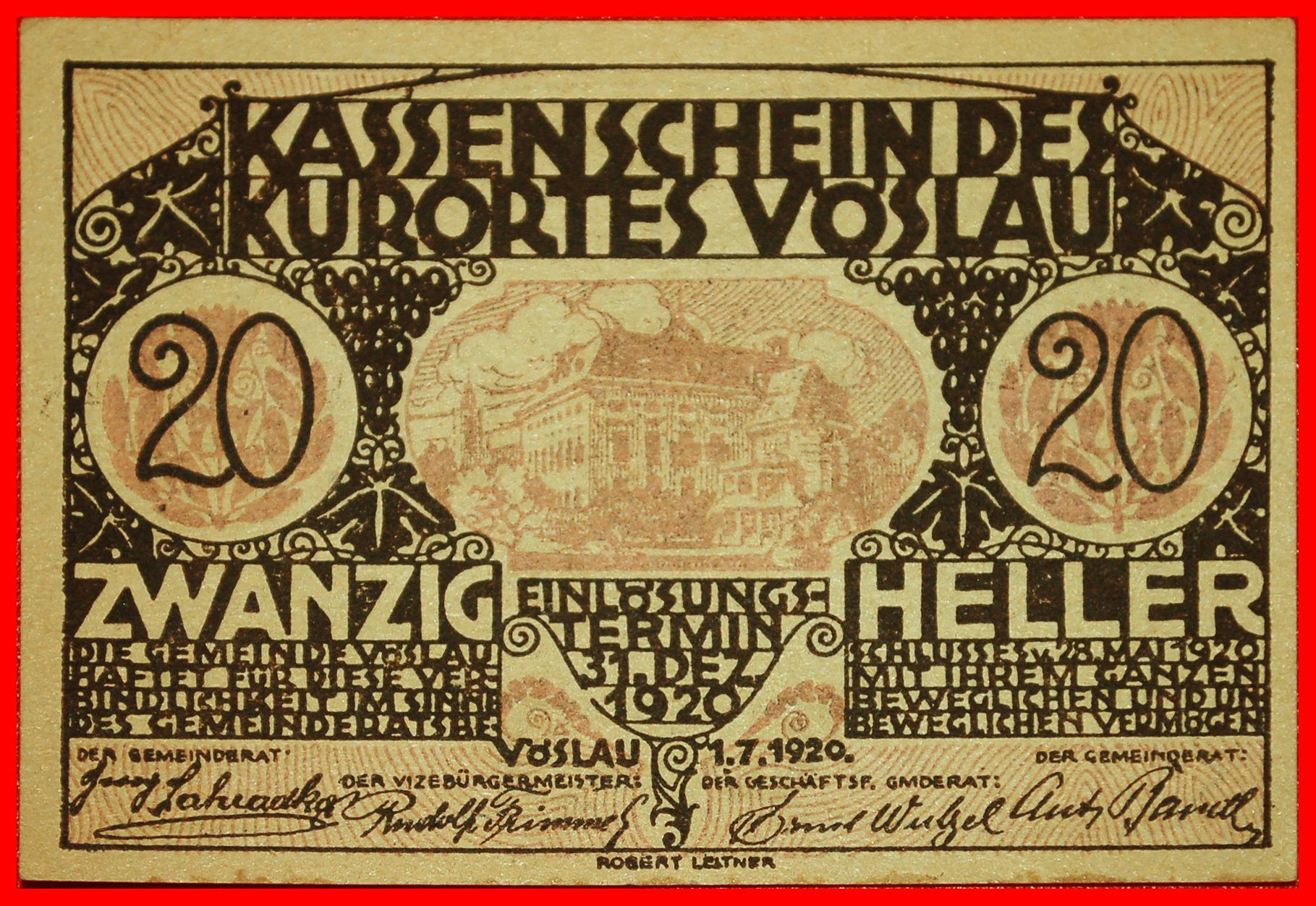 BARREL UNDER OAK: AUSTRIA VOESLAU ★ 20 HELLERS 1920 UNC CRISP! - For ...
