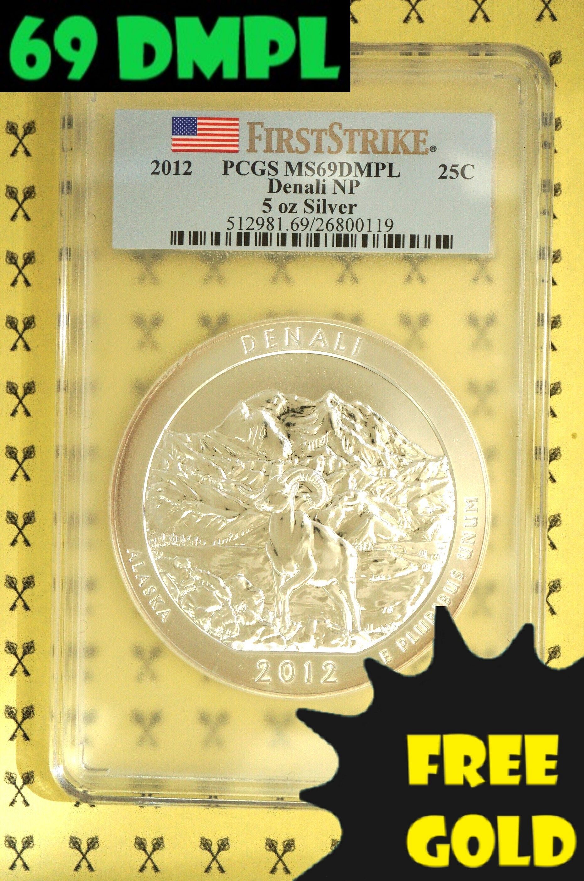 2012 Denali 5 Oz SILVER Quarter PCGS MS 69 DMPL FirstStrike with FREE 1 ...