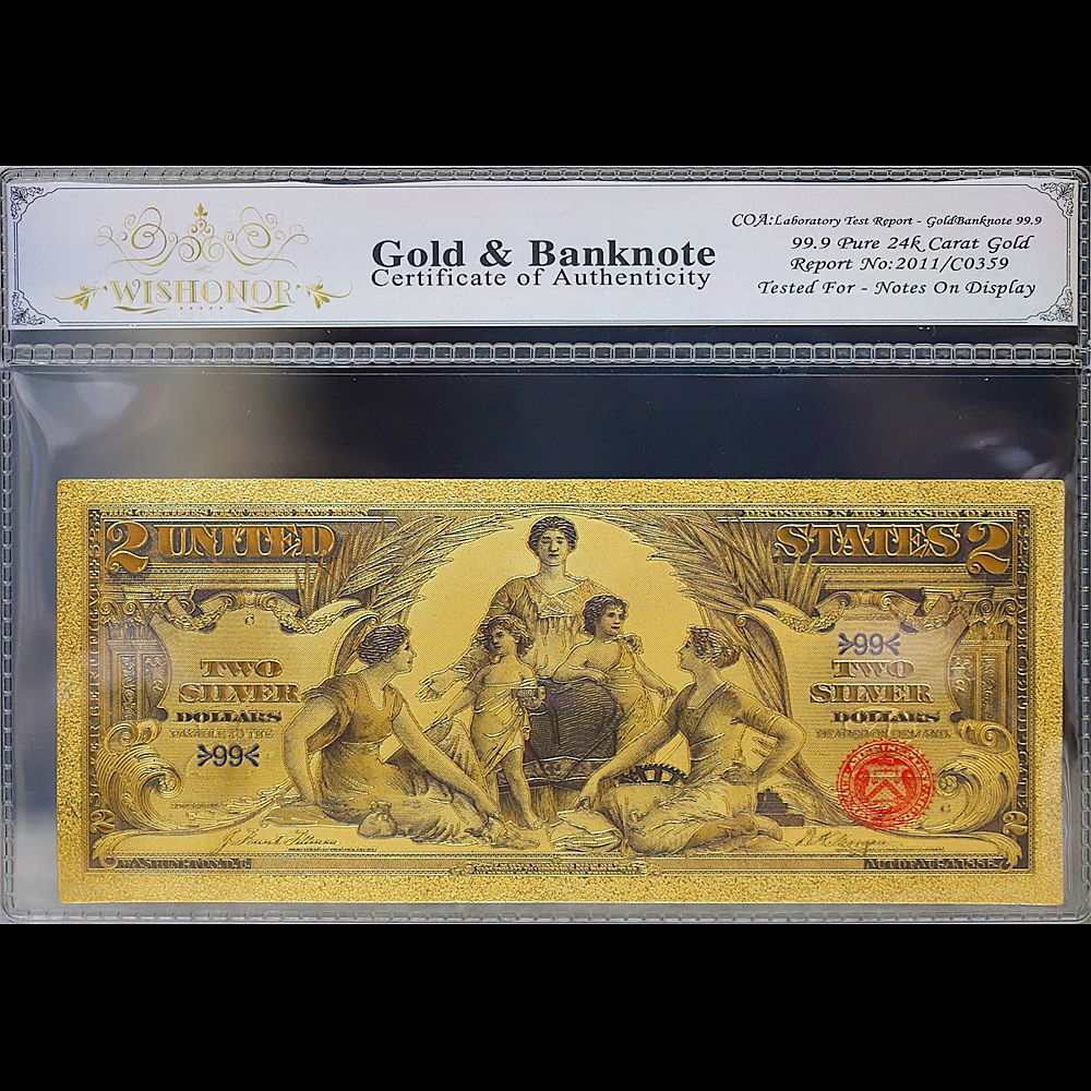 100mg 24K Gold 1896 $2 Dollar Bill Silver Certificate Banknote with ...