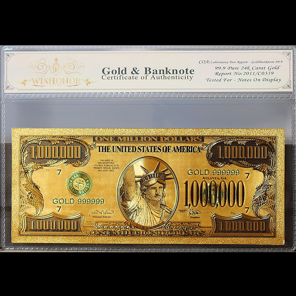 100mg 24K Gold $1,000,000 One Million Dollars Fantasy Banknote Type 4 ...