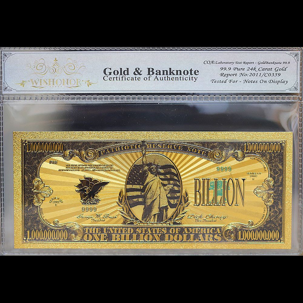 100mg 24K Gold 2022 $1,000,000,000 One Billion Dollars Fantasy Banknote ...