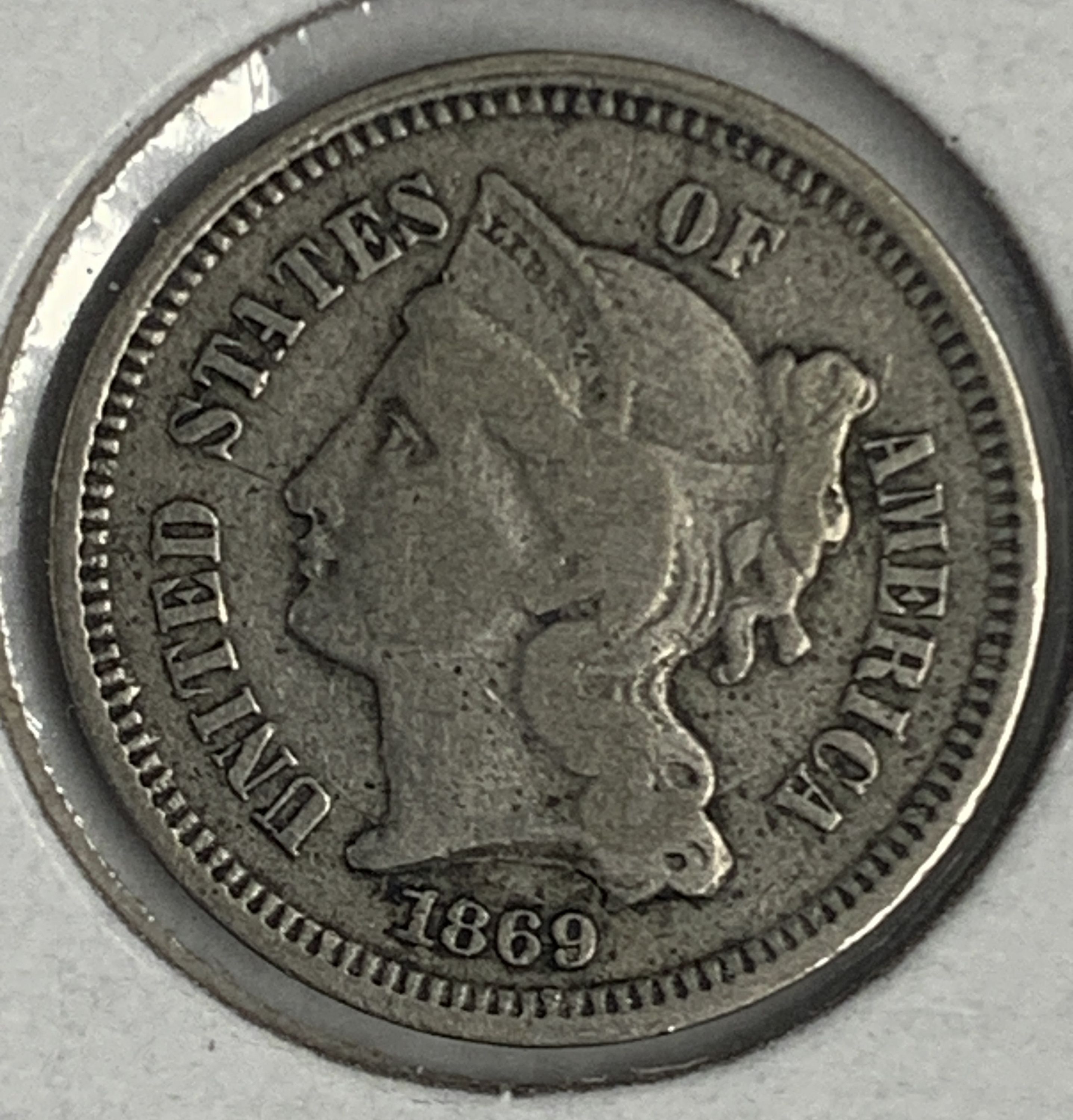 1869 Three Cent CN, VF (7493) - For Sale, Buy Now Online - Item #845591