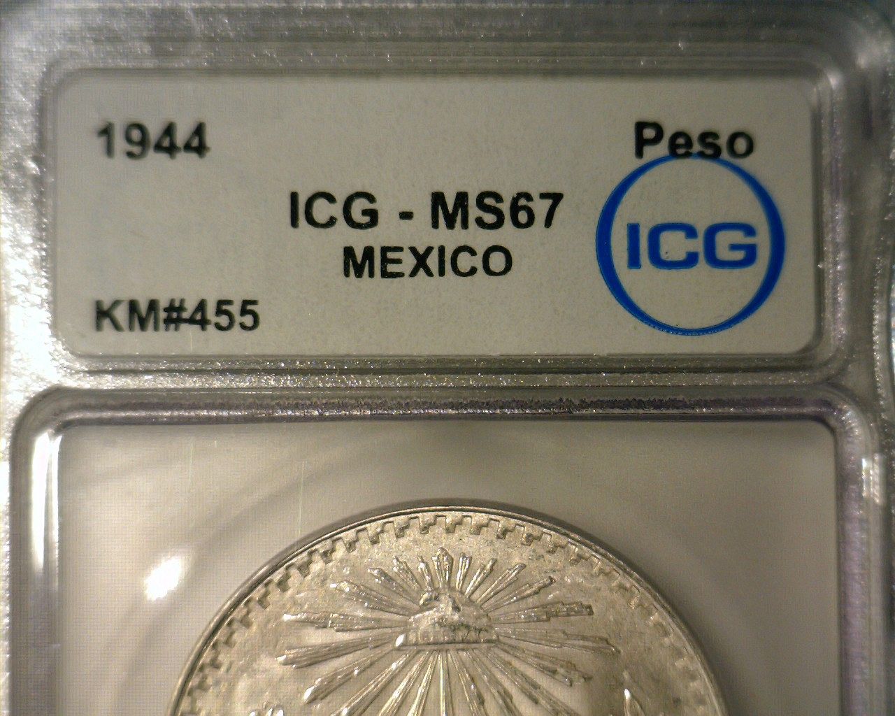 1944 SILVER MEXICO PESO ICG MS-67 NICE LOOKING COIN!! - For Sale, Buy ...