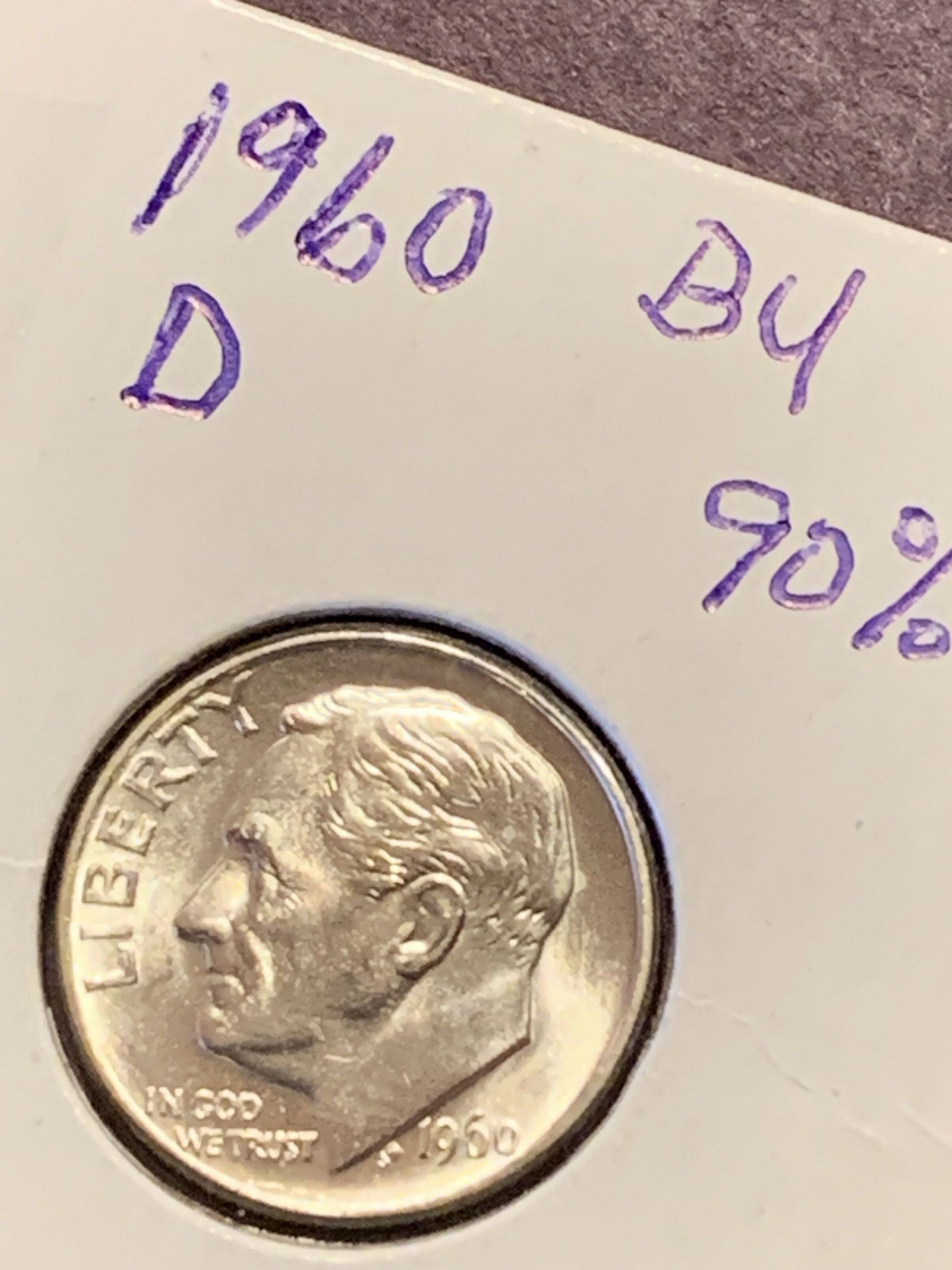 1960 D ROOSEVELT DIME IN BRILLIANT UNCIRCULATED CONDITION --- 90% ...