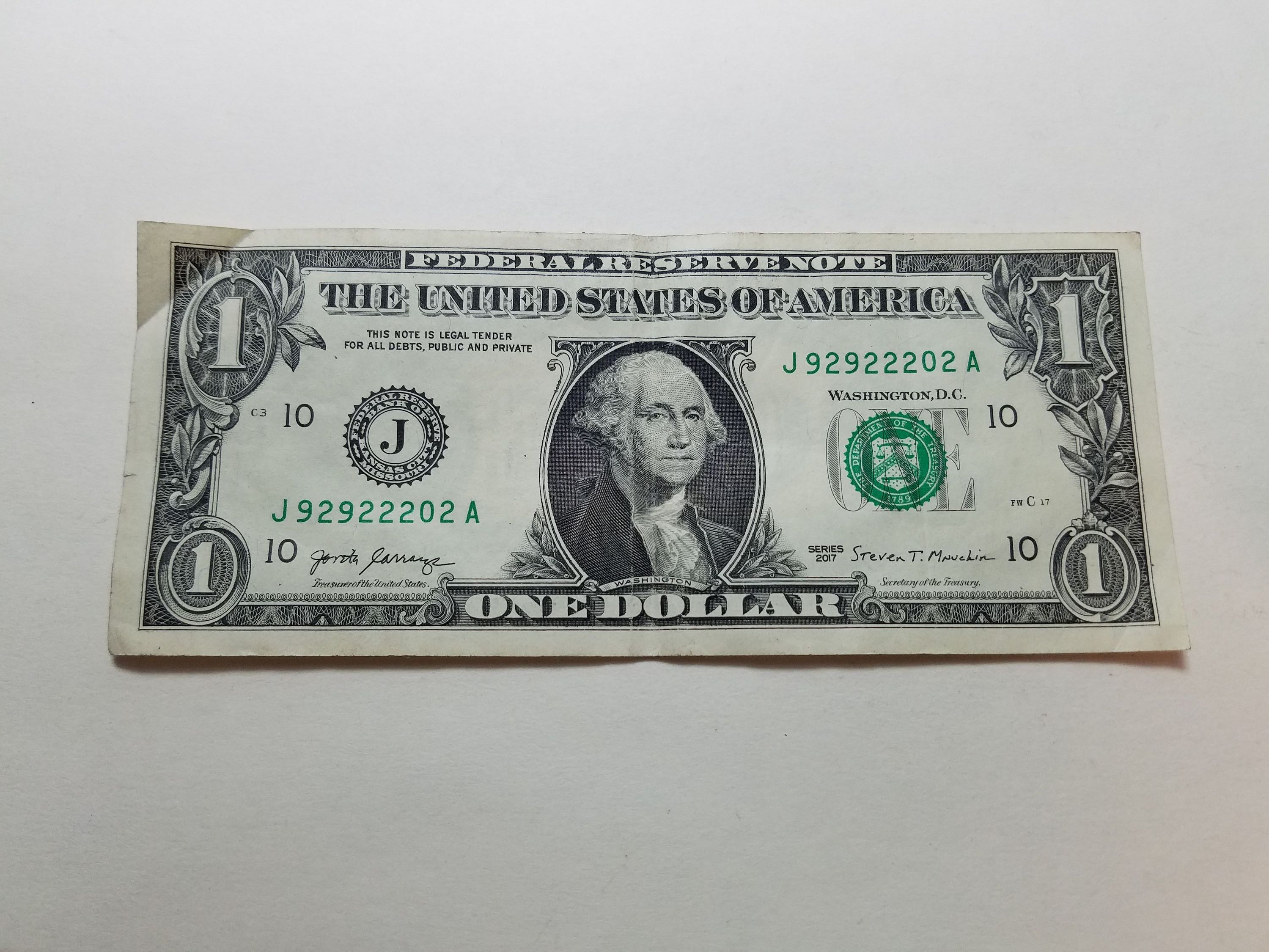 Series 2017 $1 Dollar Bill with Unique Fancy Serial Number 5 Kind ...