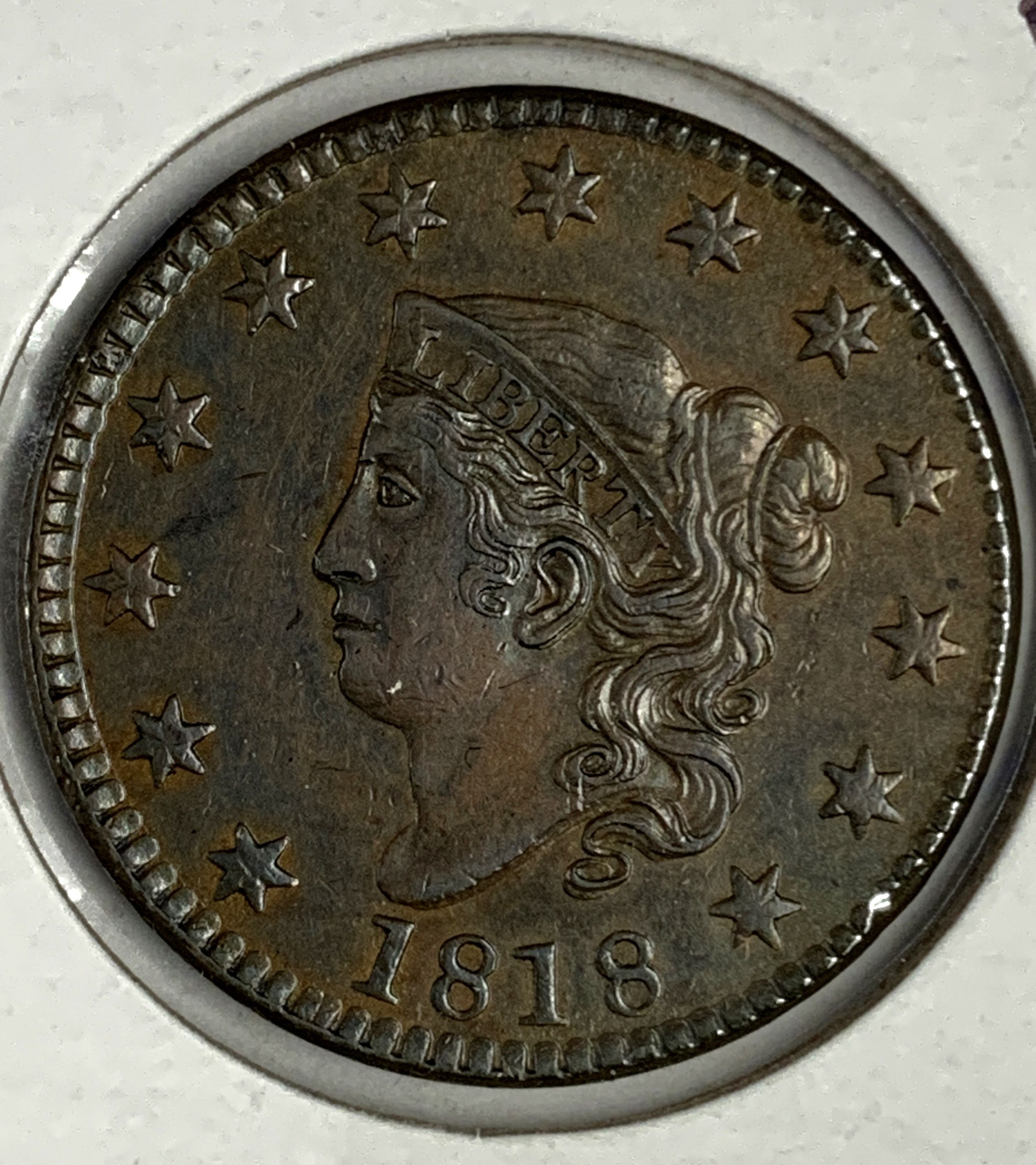 1818 Large Cent, MS60+ (7854) - For Sale, Buy Now Online - Item #864079