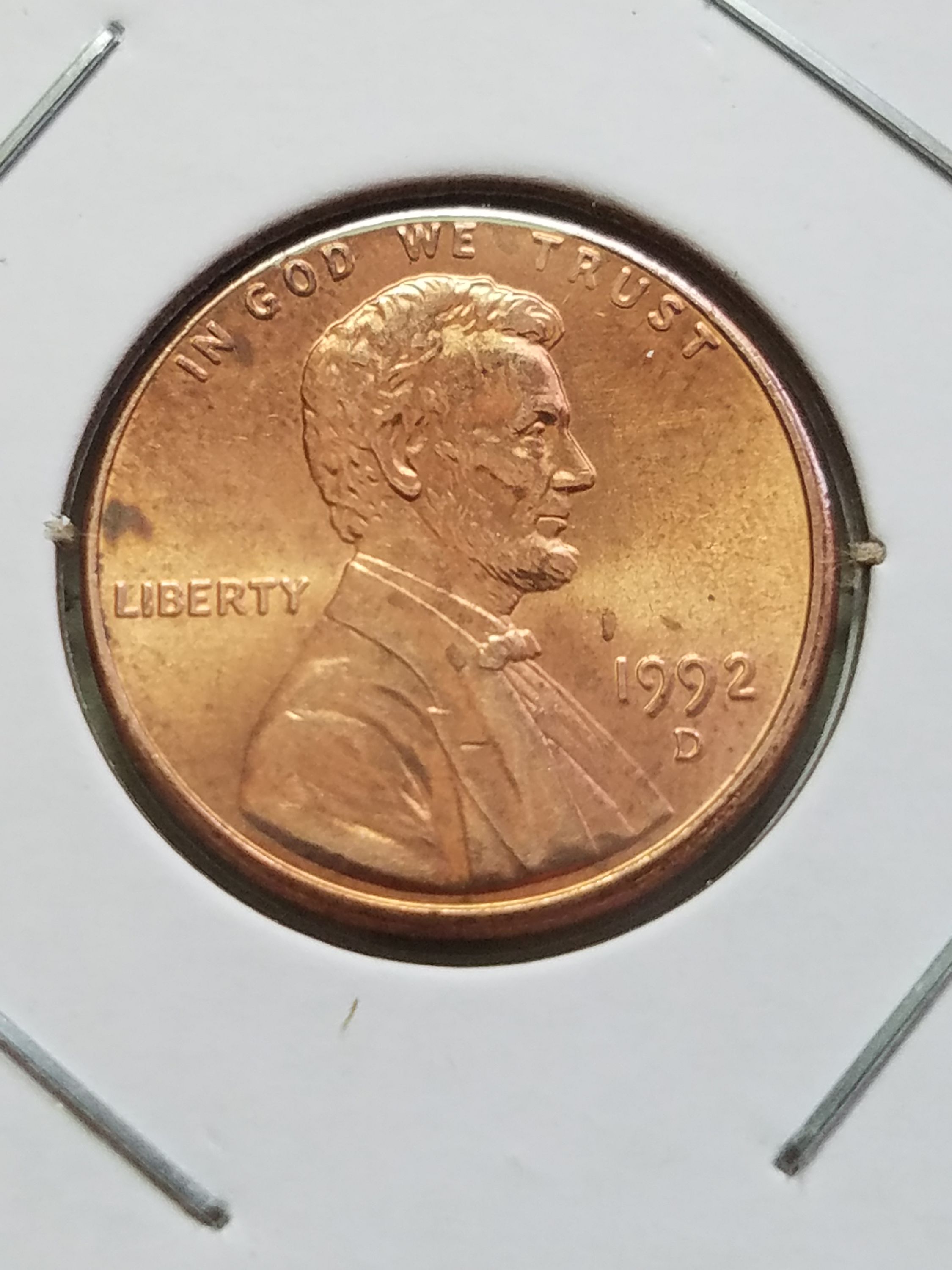 1992 D Lincoln Memorial Cent Penny Wide AM Off Center and Finning Error ...