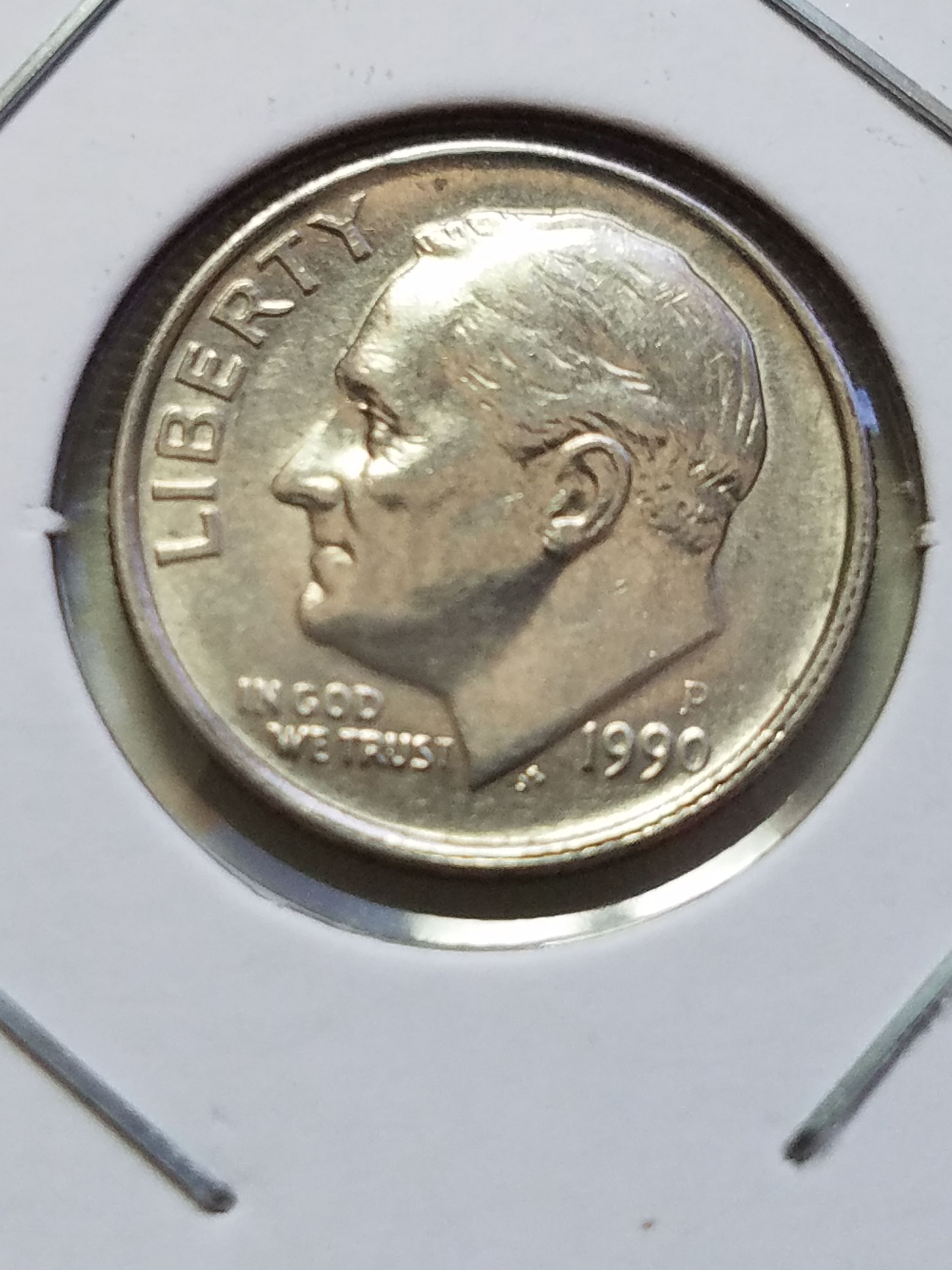 1990 P Roosevelt Dime Double Off Center and Retained Collar - For Sale ...