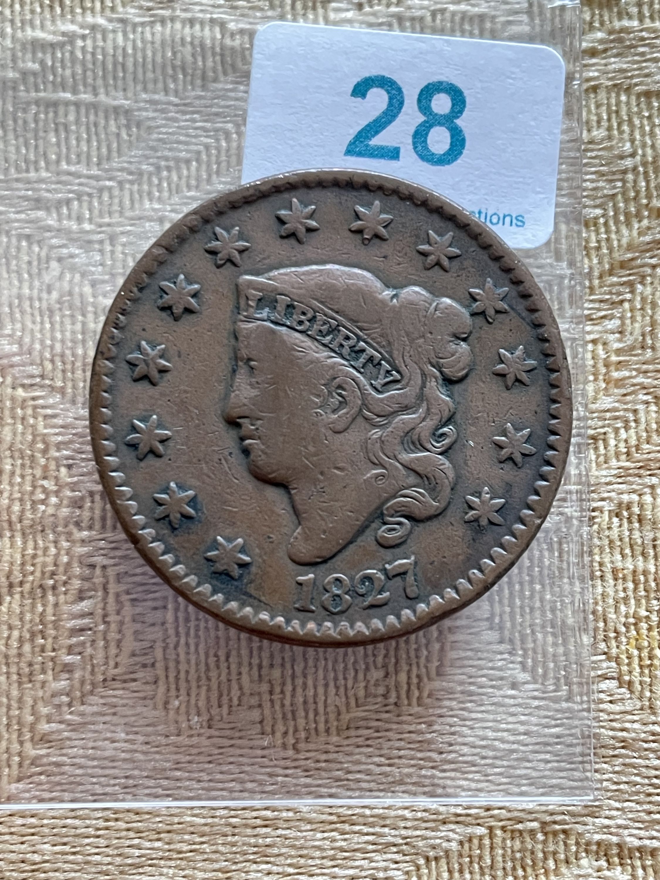 1827 CORONET HEAD LARGE CENT - For Sale, Buy Now Online - Item #882500