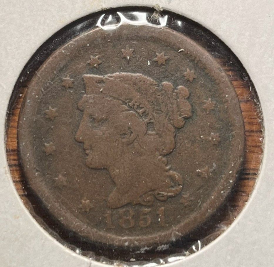 1851 P Braided Hair Liberty Head Large Cent: Normal Date - For Sale ...
