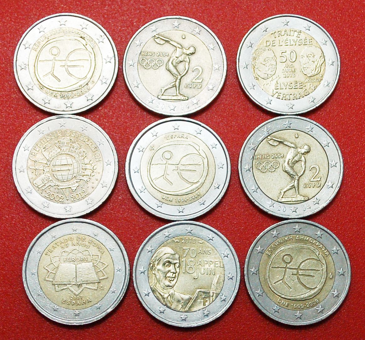 9 COMMEMORATIVE COINS: EUROPEAN UNION ★ 2 EURO DIFFERENT TYPES! - For ...