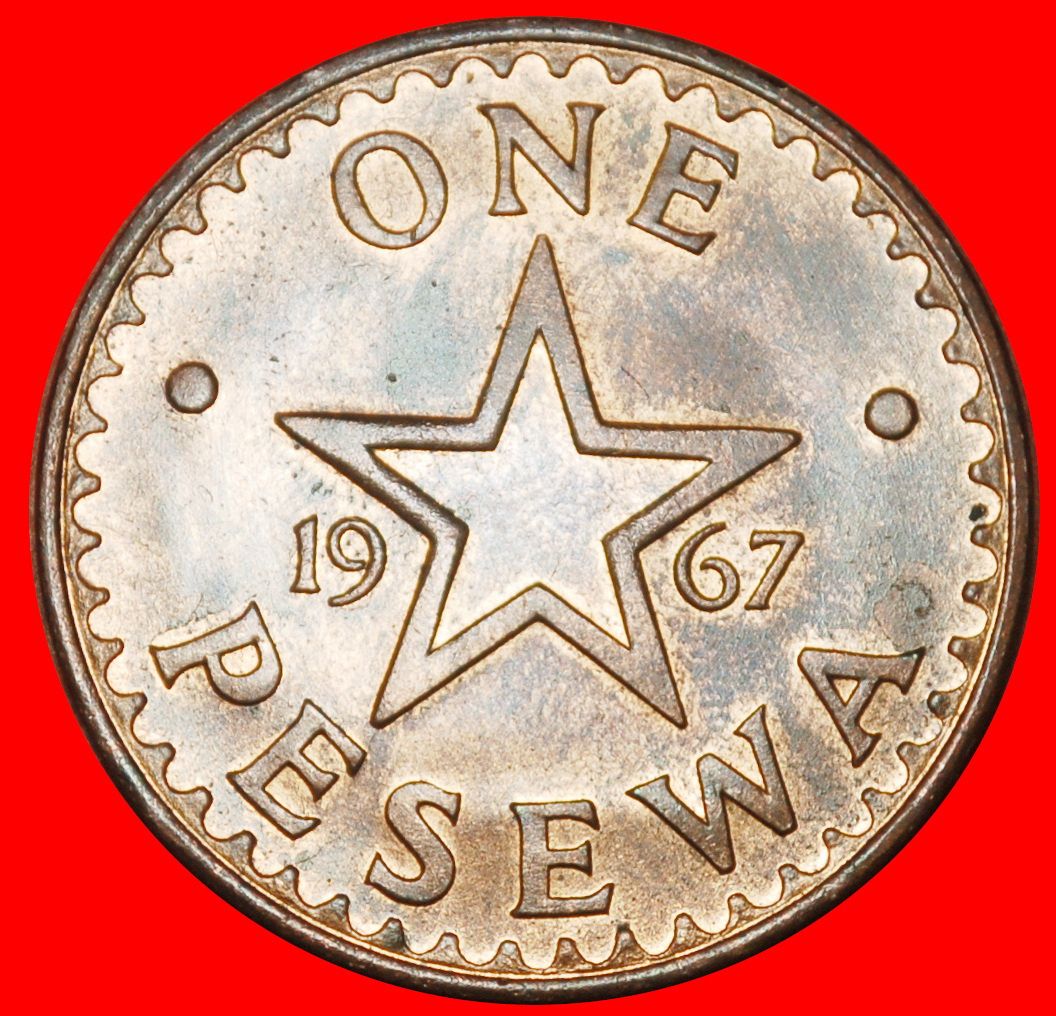 GREAT BRITAIN (1967-1979): GHANA ★ 1 PESEWA 1967 STAR UNC MINT LUSTRE ...