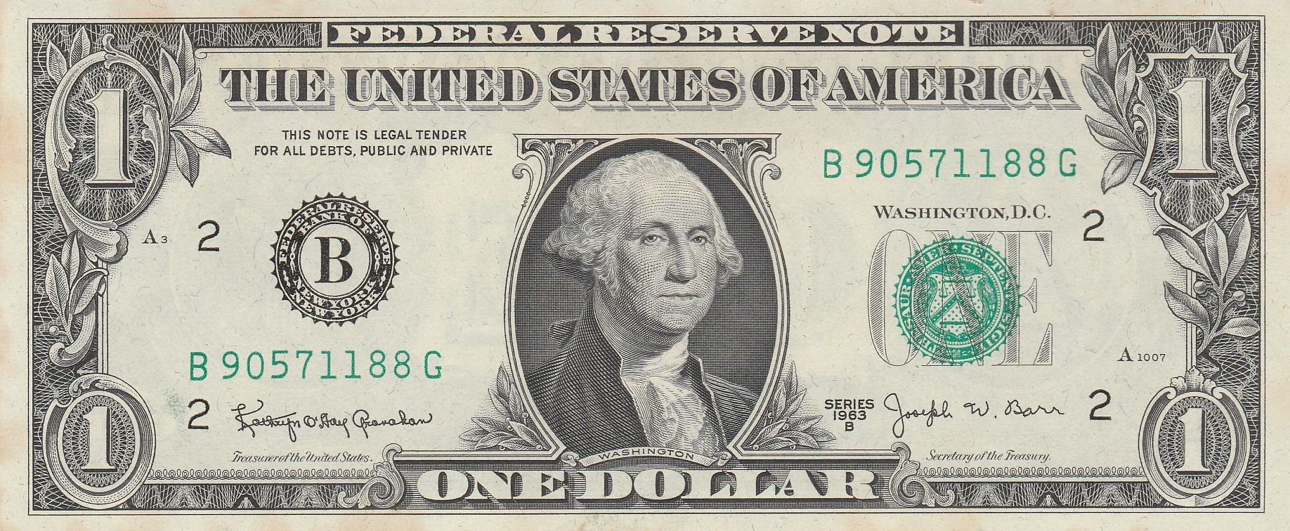 1963 B JOSEPH BARR FEDERAL RESERVE 1 DOLLAR NOTE - For Sale, Buy Now ...