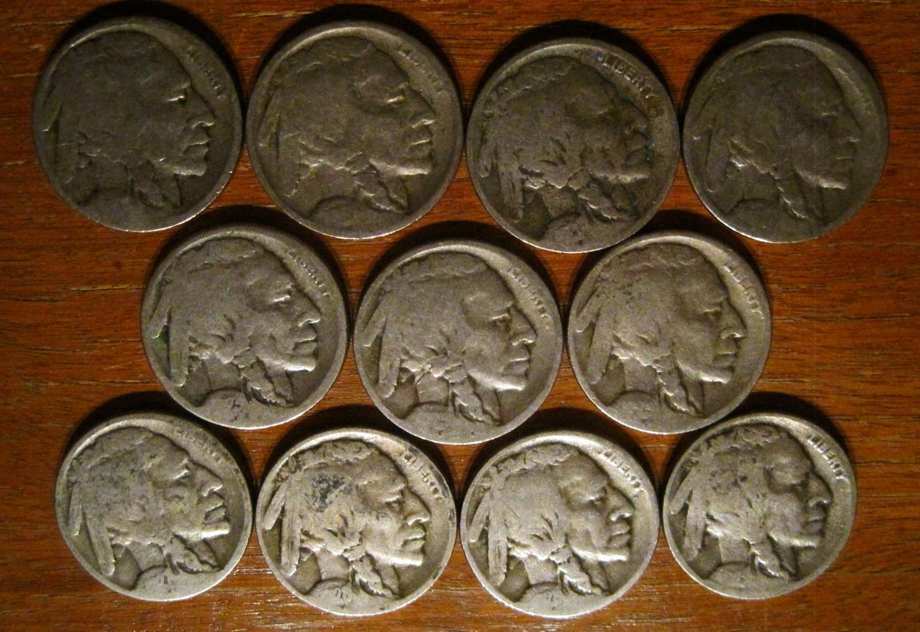LOT OF 11 ALL MINTMARKED. ALL NATURAL PART DATE BUFFALO NICKELS LOT2 ...