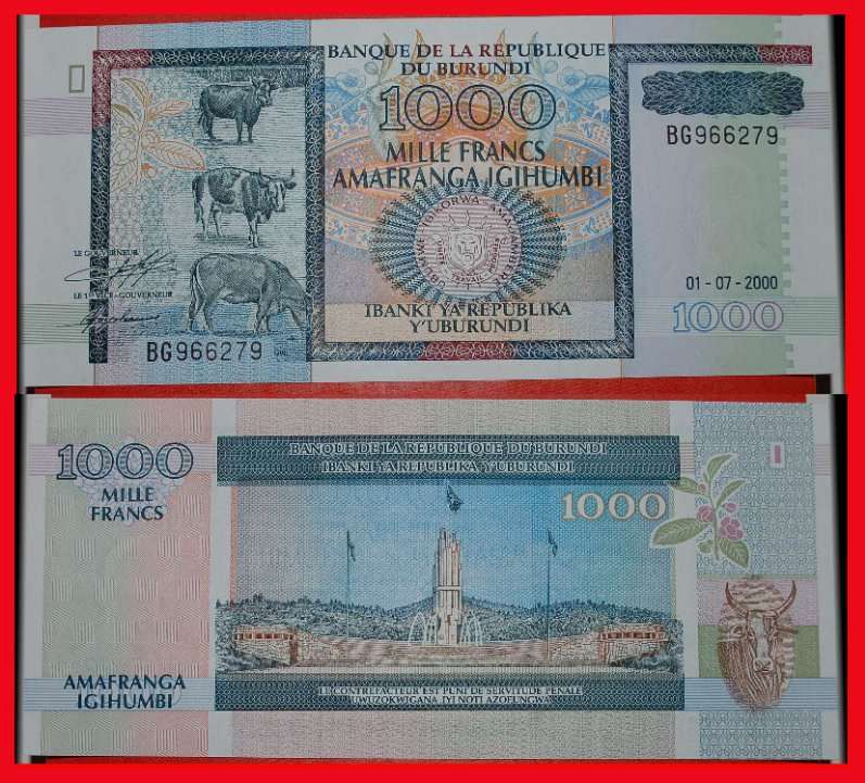 ANIMALS * BURUNDI ★ 1000 FRANCS 2000! UNC! CRISP! - For Sale, Buy Now ...