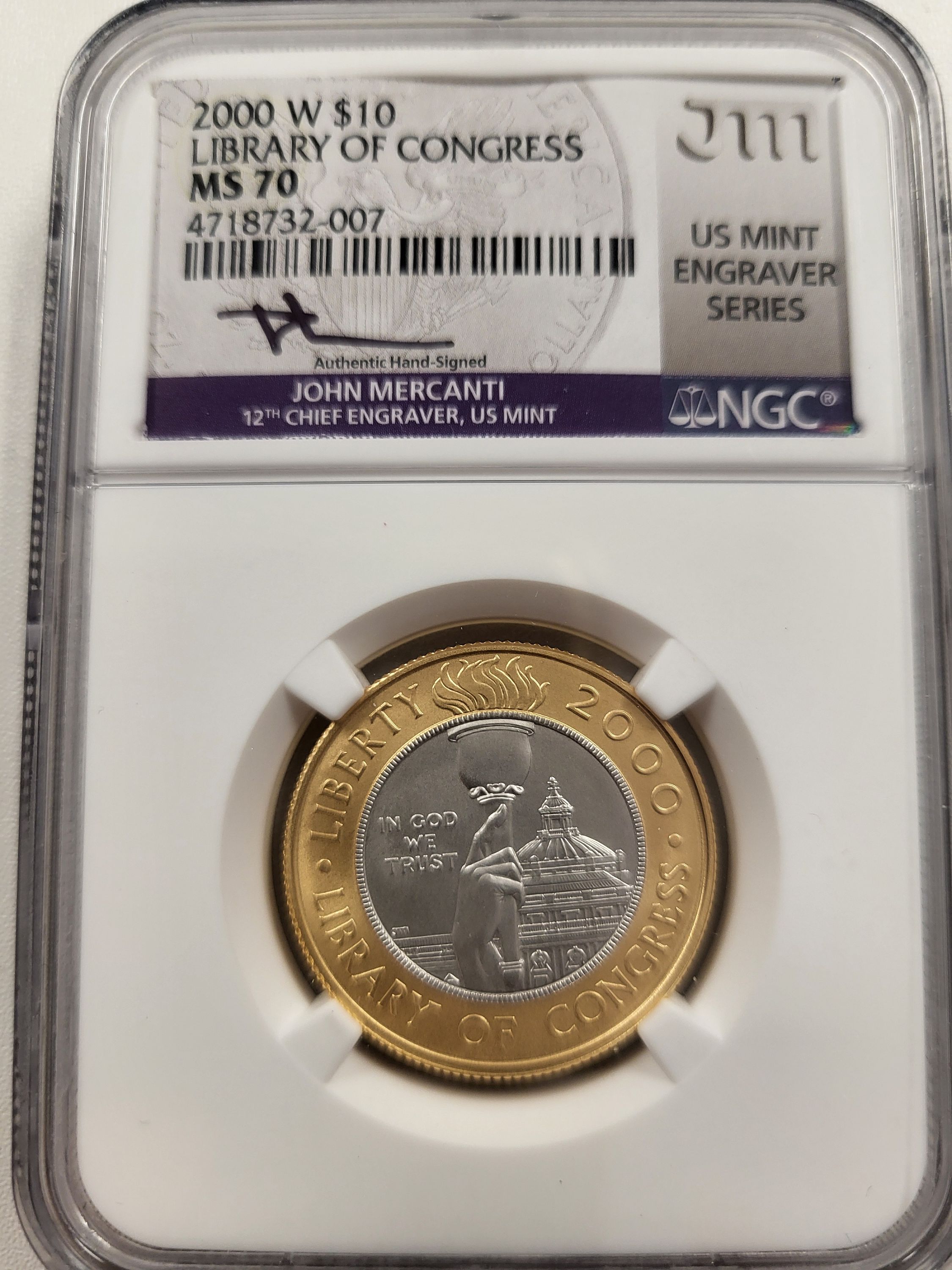 2000 W $10 Library of Congress MS-70 Gold & Platinum U.S. Bi-Metallic ...