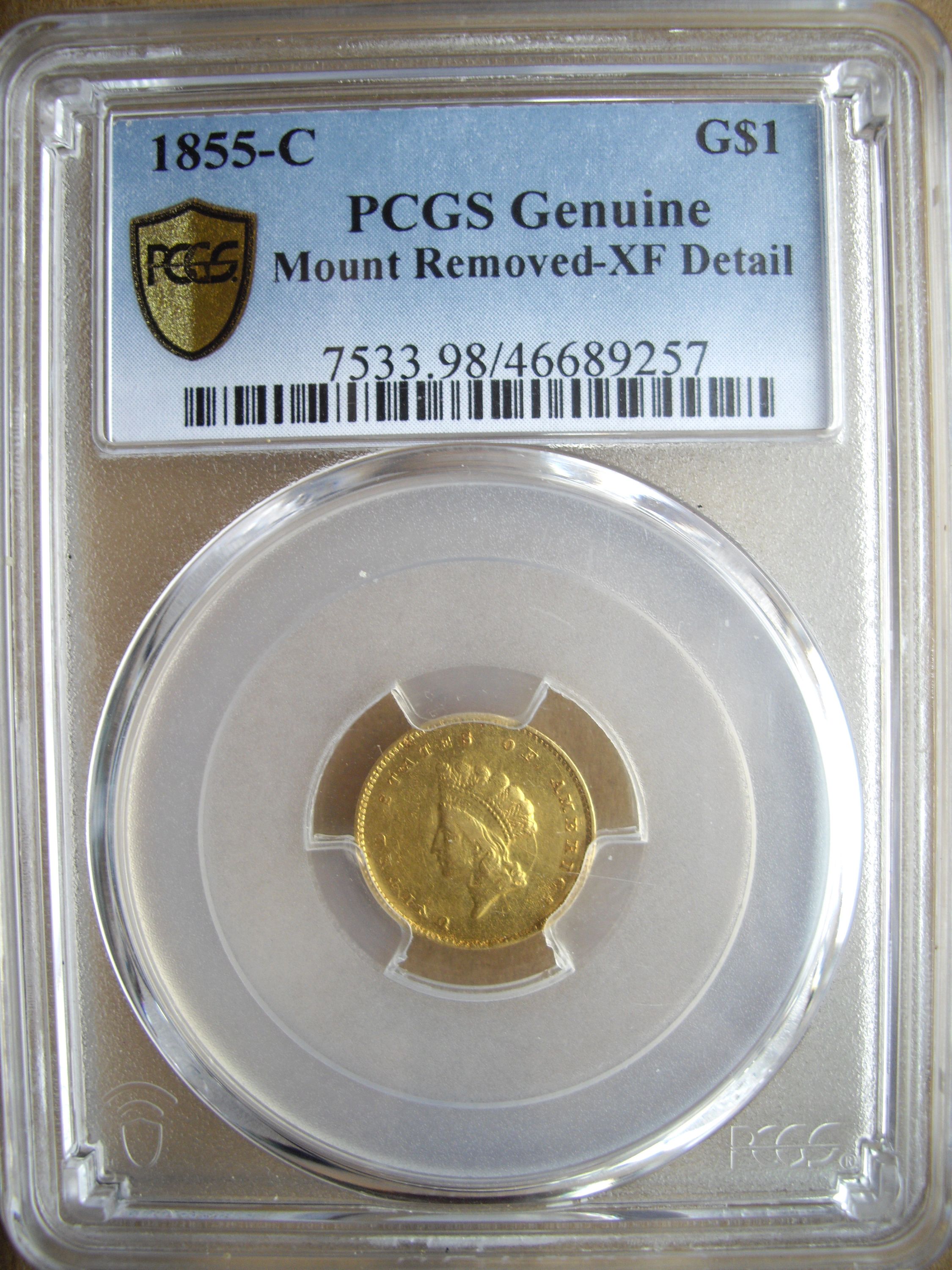 1855-C Princess Liberty Gold Dollar Charlotte Mint PCGS XF Detail ...