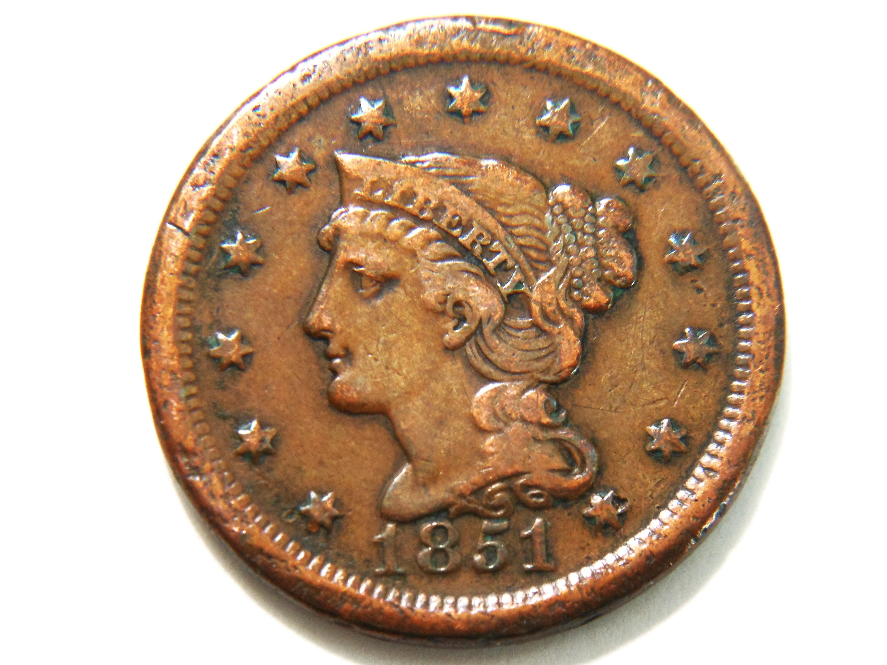 1851 Braided Hair Liberty Head Large Cent - For Sale, Buy Now Online ...