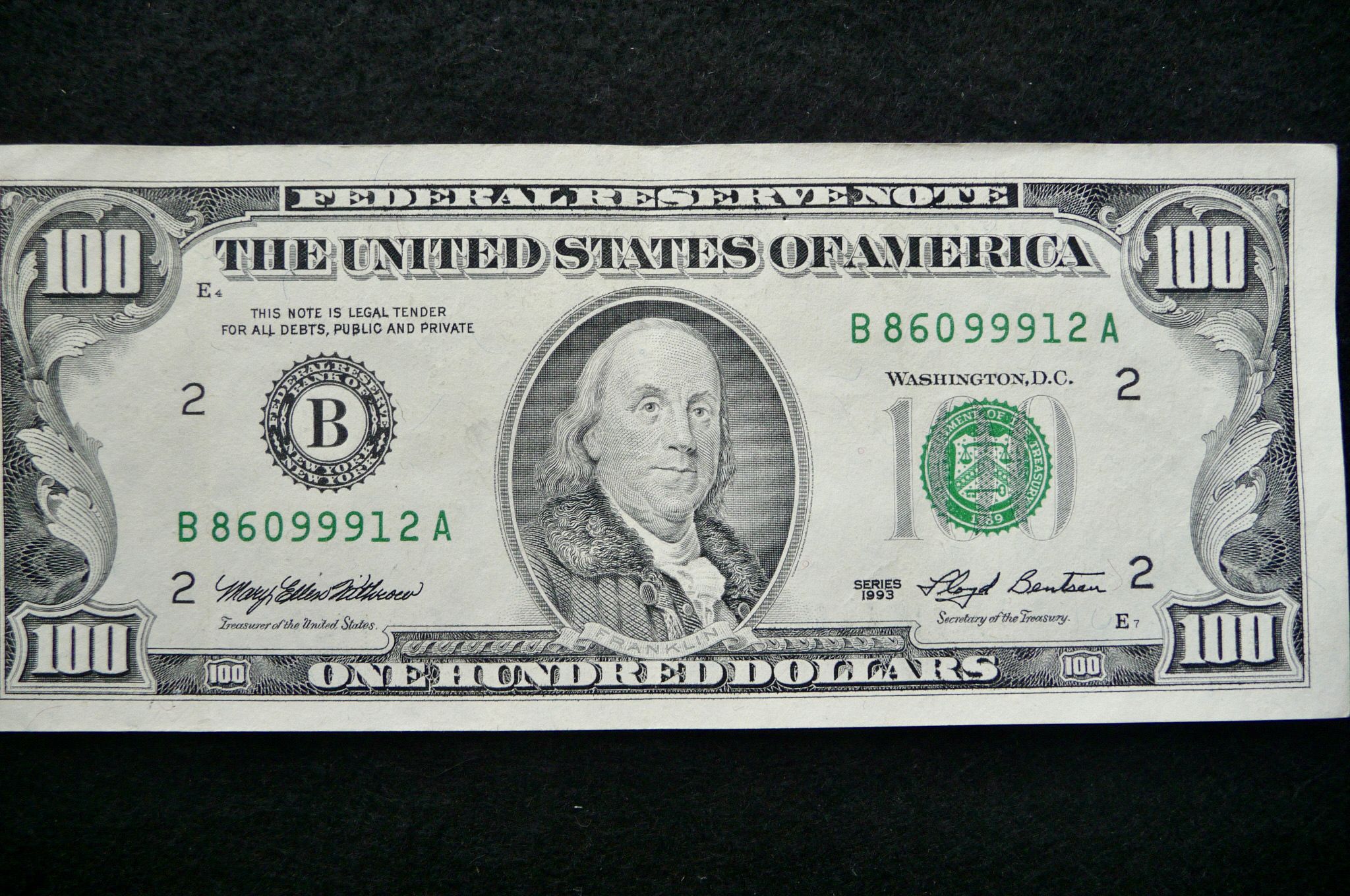 1993. $100. Federal Reserve Note - For Sale, Buy Now Online - Item #910531