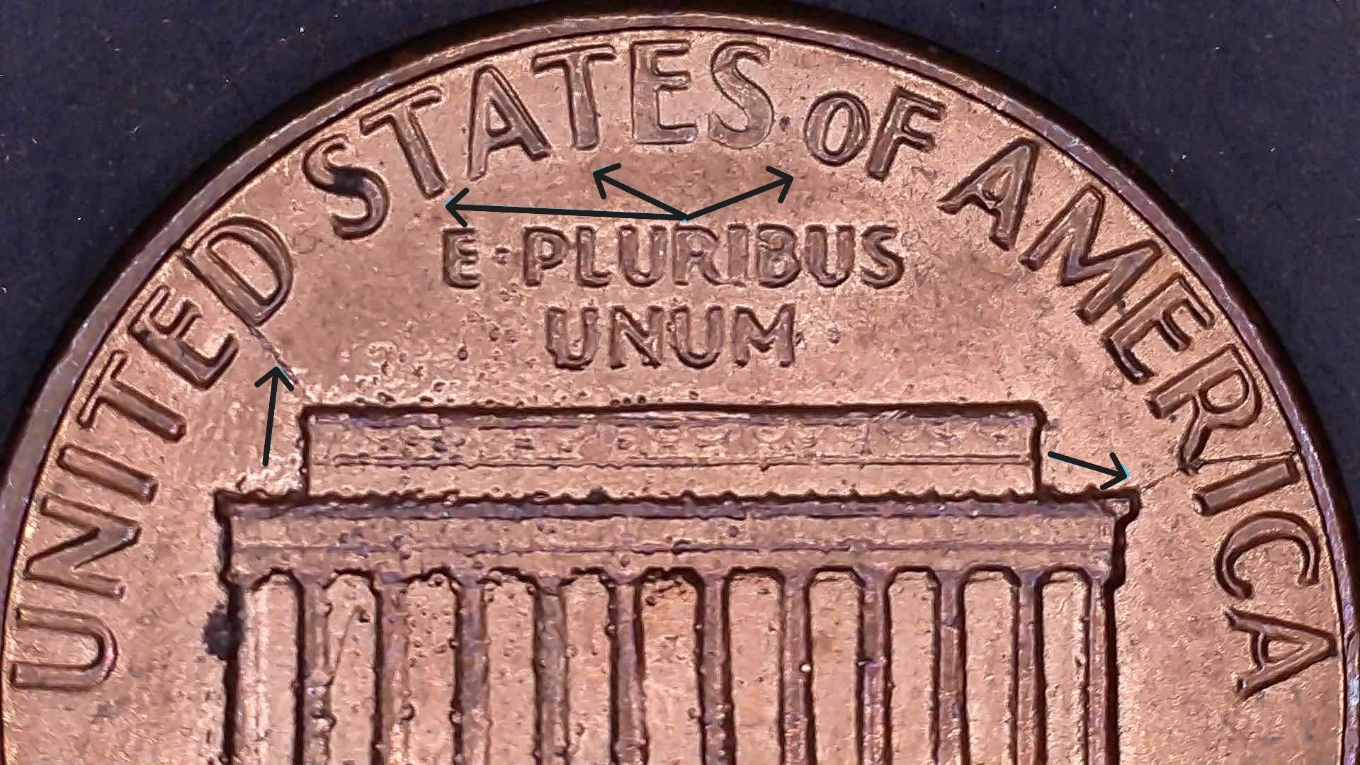 1983 Lincoln cent DDR *Error* w/Die cracks from corners of memorial to ...
