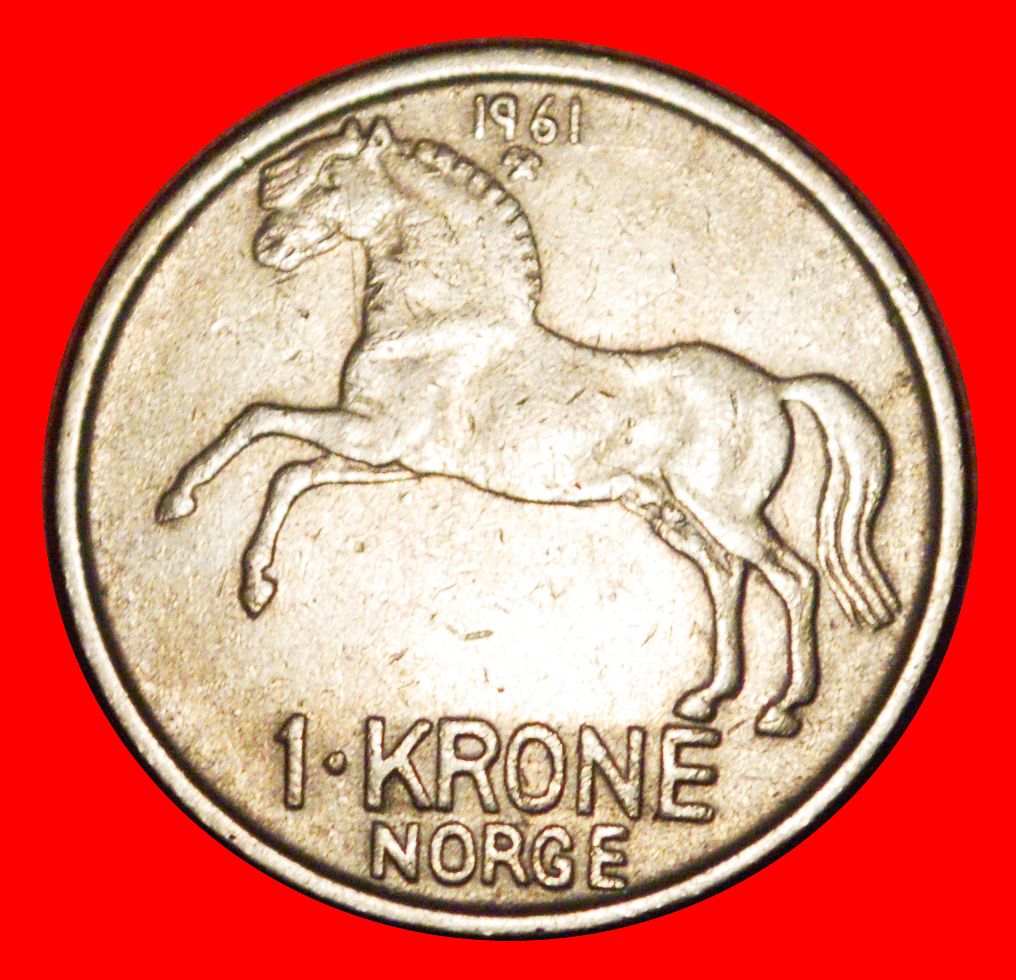HORSE (1958-1973): NORWAY ★ 1 CROWN 1961 DIES 1+B! OLAV V (1957-1991 ...