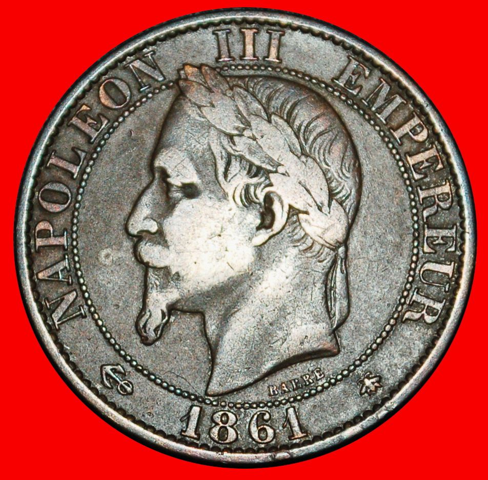 WREATH (1861-1865): FRANCE ★ 5 CENTIMES 1861A ANCHOR! NAPOLEON III ...