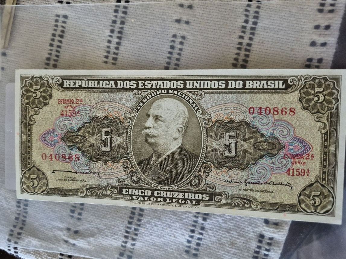 1962 Brazilian 5 Cruzeiro Banknote - For Sale, Buy Now Online - Item ...