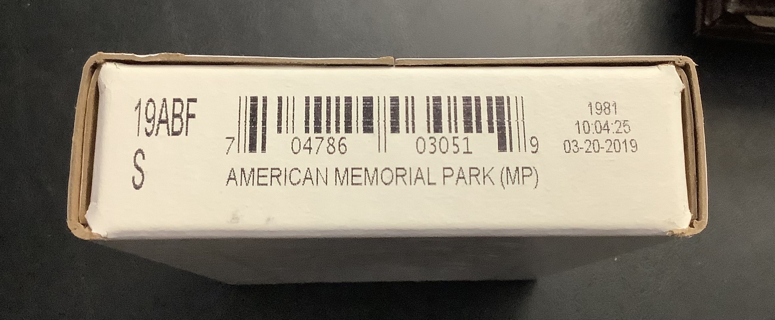 2019-S American Mem Park US Mint Sealed Box 100 ATB Quarters $25 OGP ...
