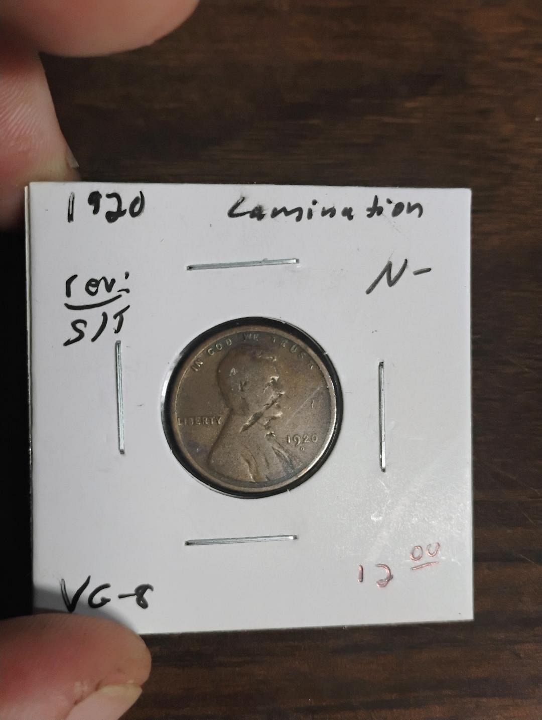 1920 LINCOLN WHEAT CENT VG-8 OBVERSE LAMINATION, REVERSE S/T & ROTATED ...